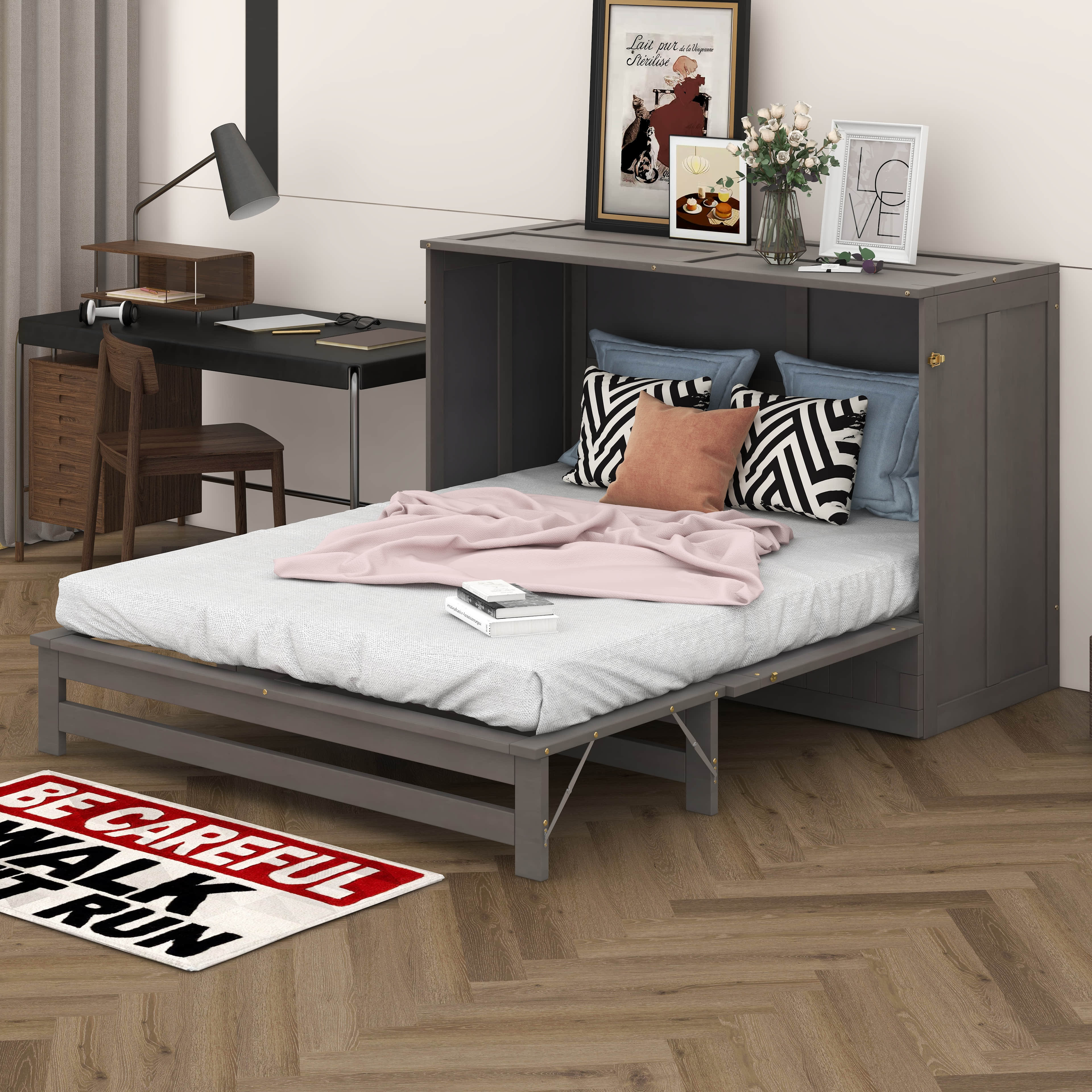 Red Barrel Studio Queen Size Mobile Murphy Cube Cabinet Bed With Built ...