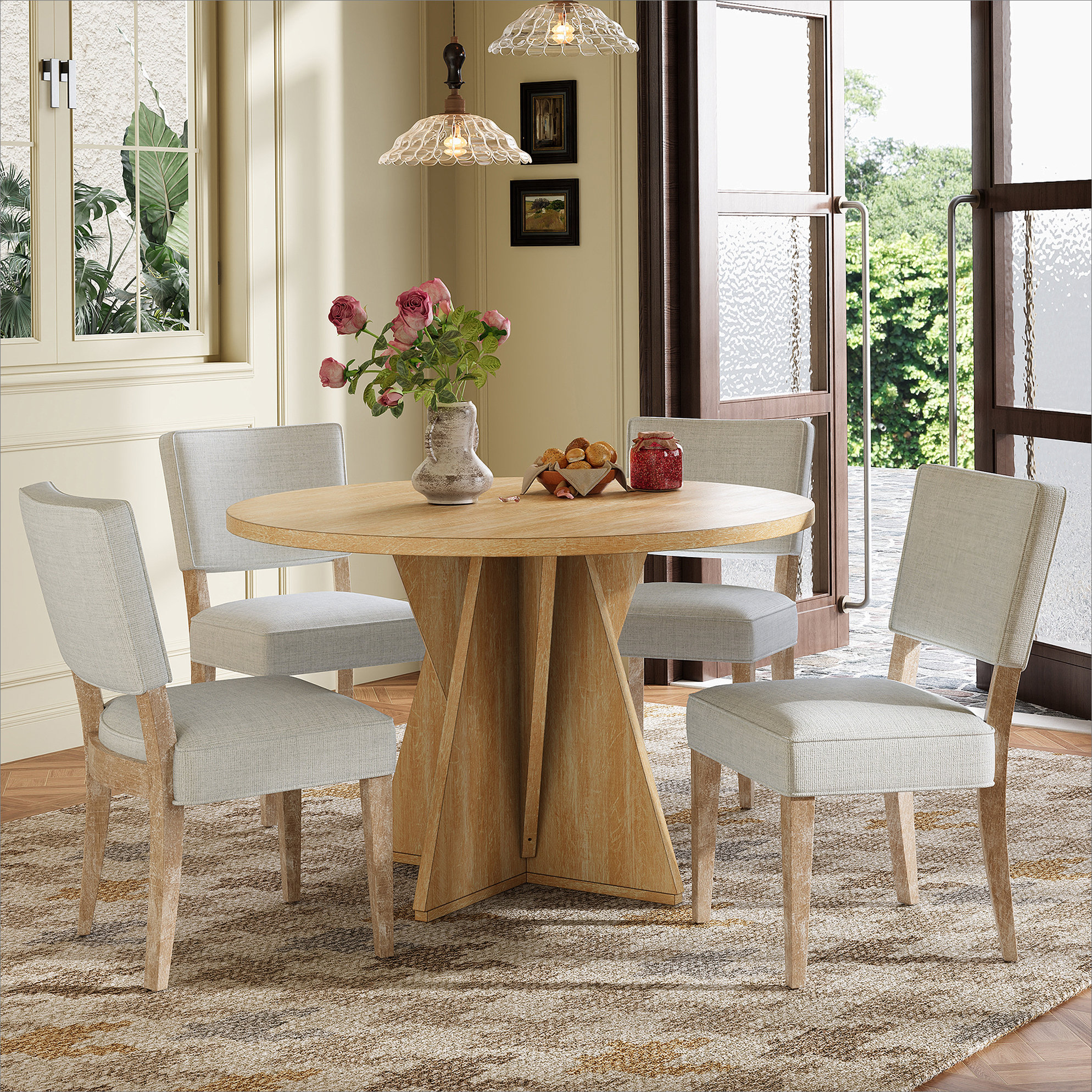George Oliver 5-Piece Round Dining Table Set for 4, Retro Kitchen Table ...