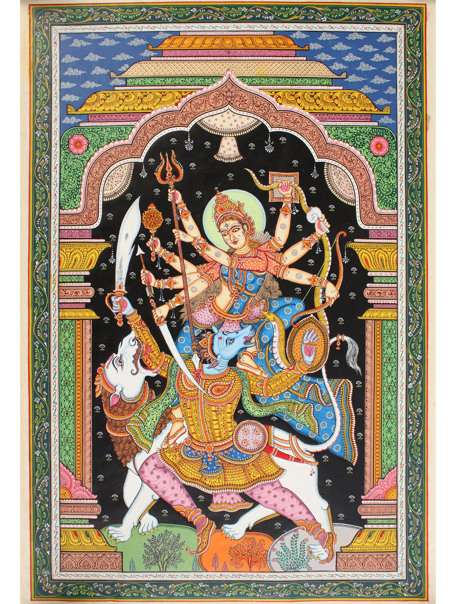 Exotic India Superfine Fierce Goddess Durga Killing Mahishasura With ...