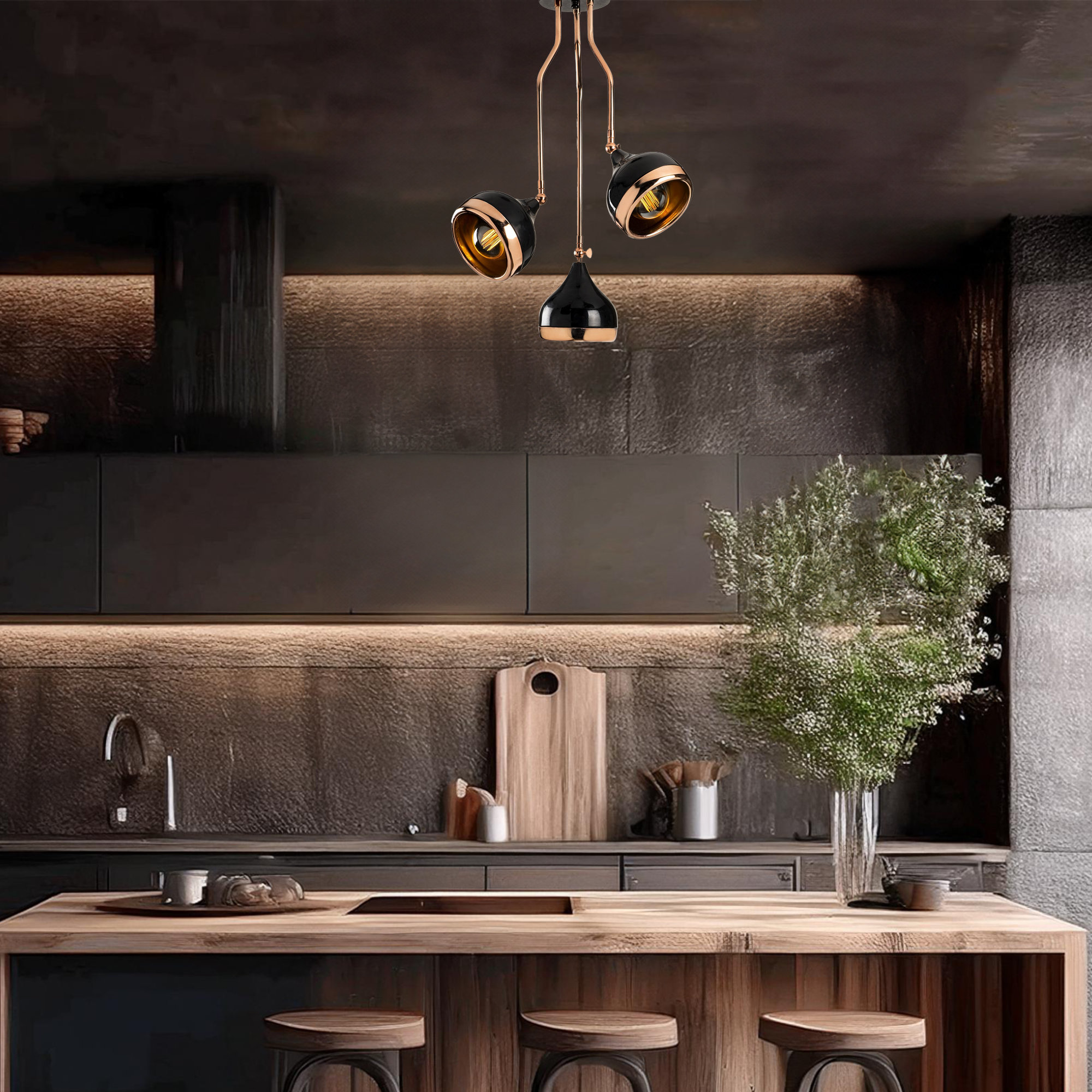 Corrigan Studio® Adjustable Height & Head 3-Lights Metal Body Cluster ...