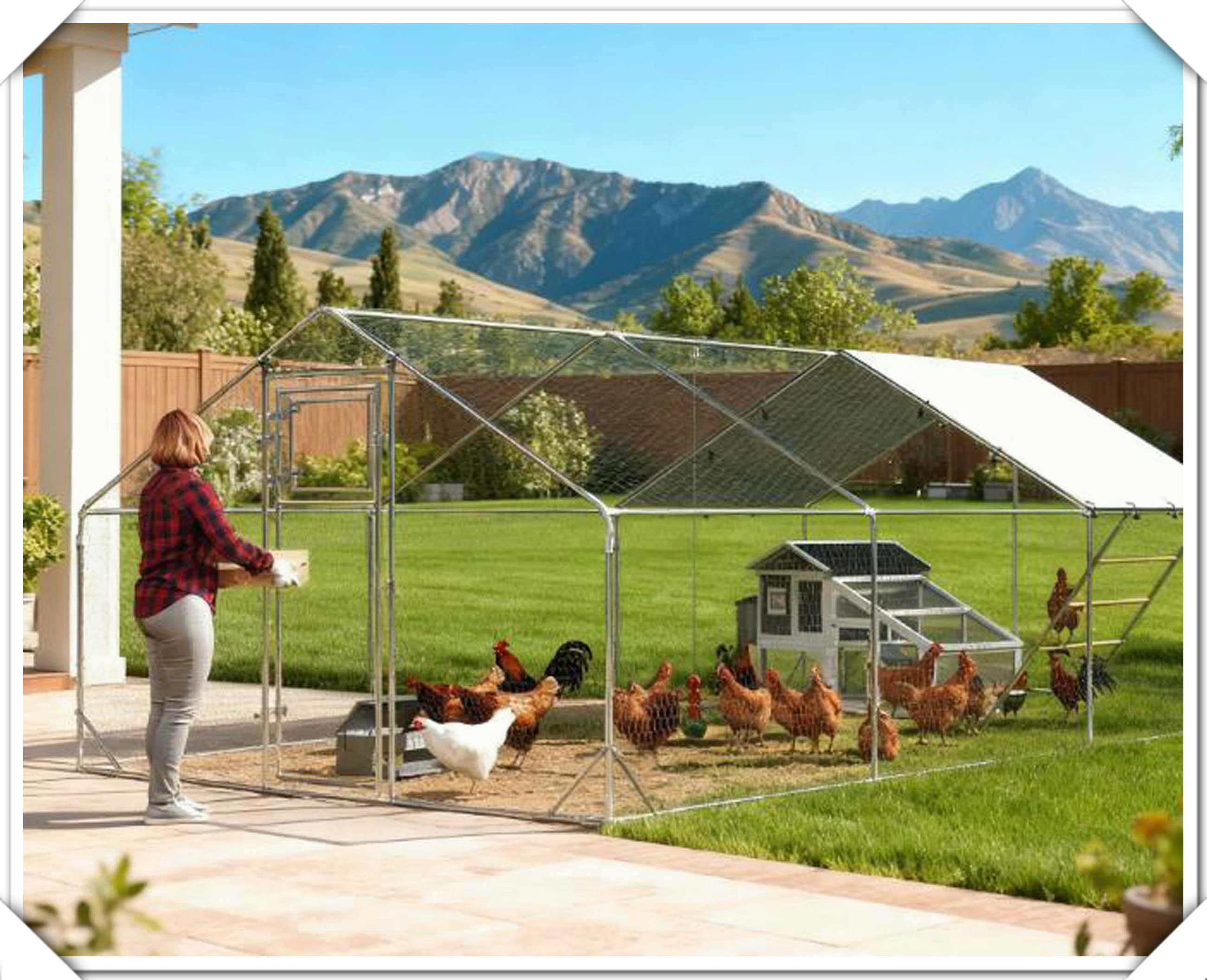 One Allium Way® Metal Chicken Run Waterproof Anti-UV Cover Feeding Door ...