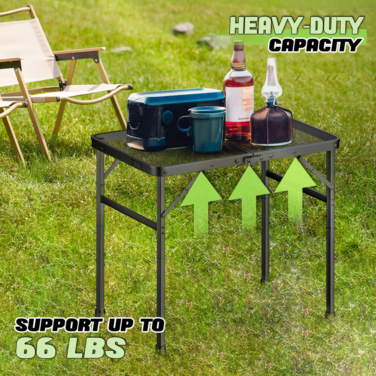 Magshion Folding Camping Table Portable Height-Adjustable Card Table ...