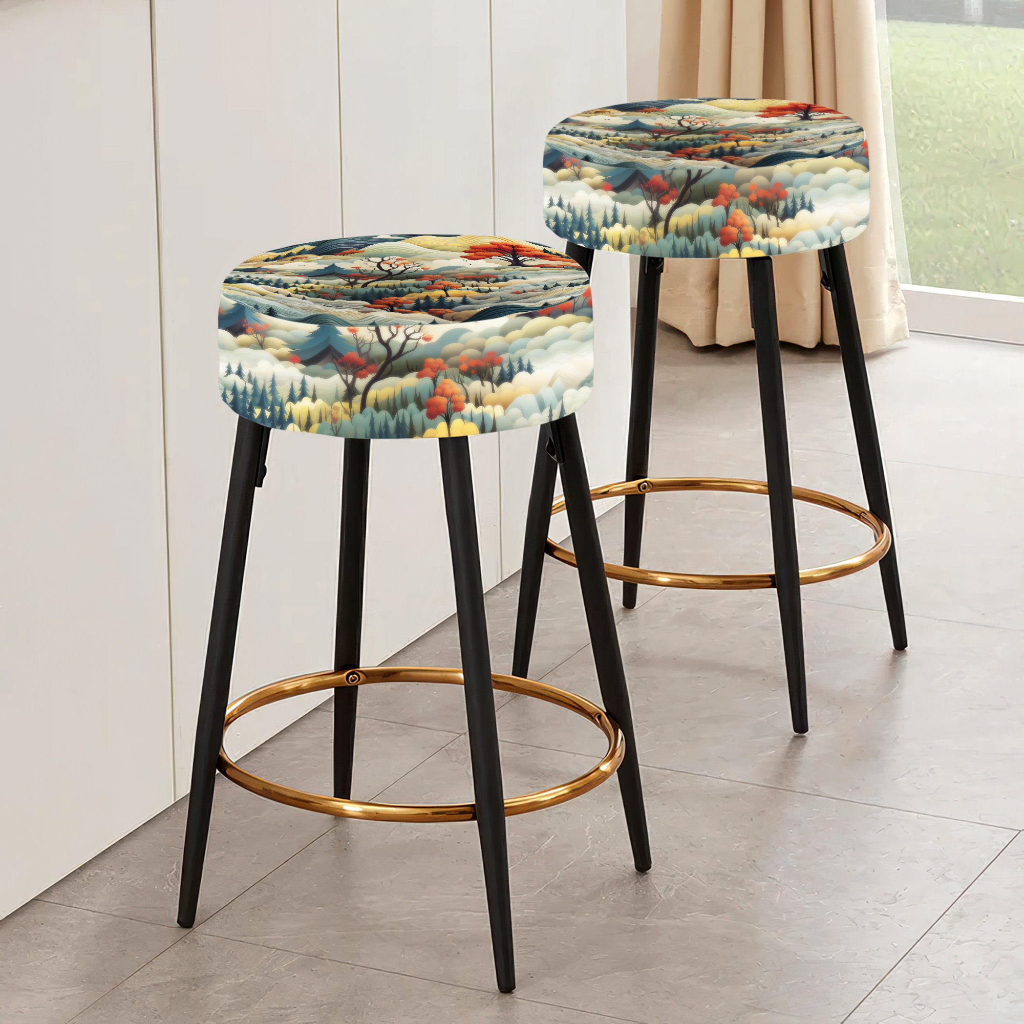 Design Art Earth Tones Dreamy Forest Landscape - Abstract Bar Stools ...