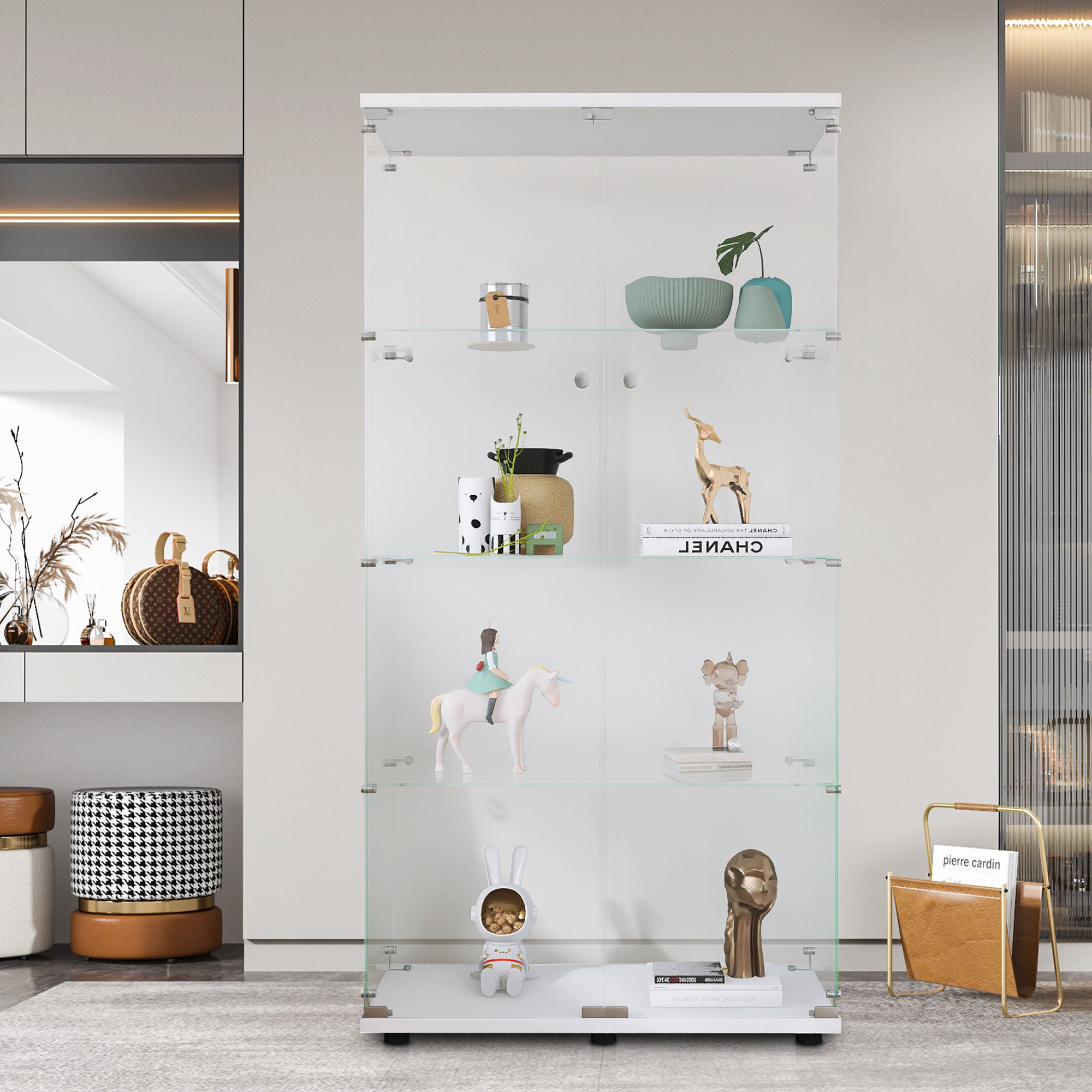 Wrought Studio™ 64.7'' Glass Display Cabinet 4-Shelf Glass Stand China ...