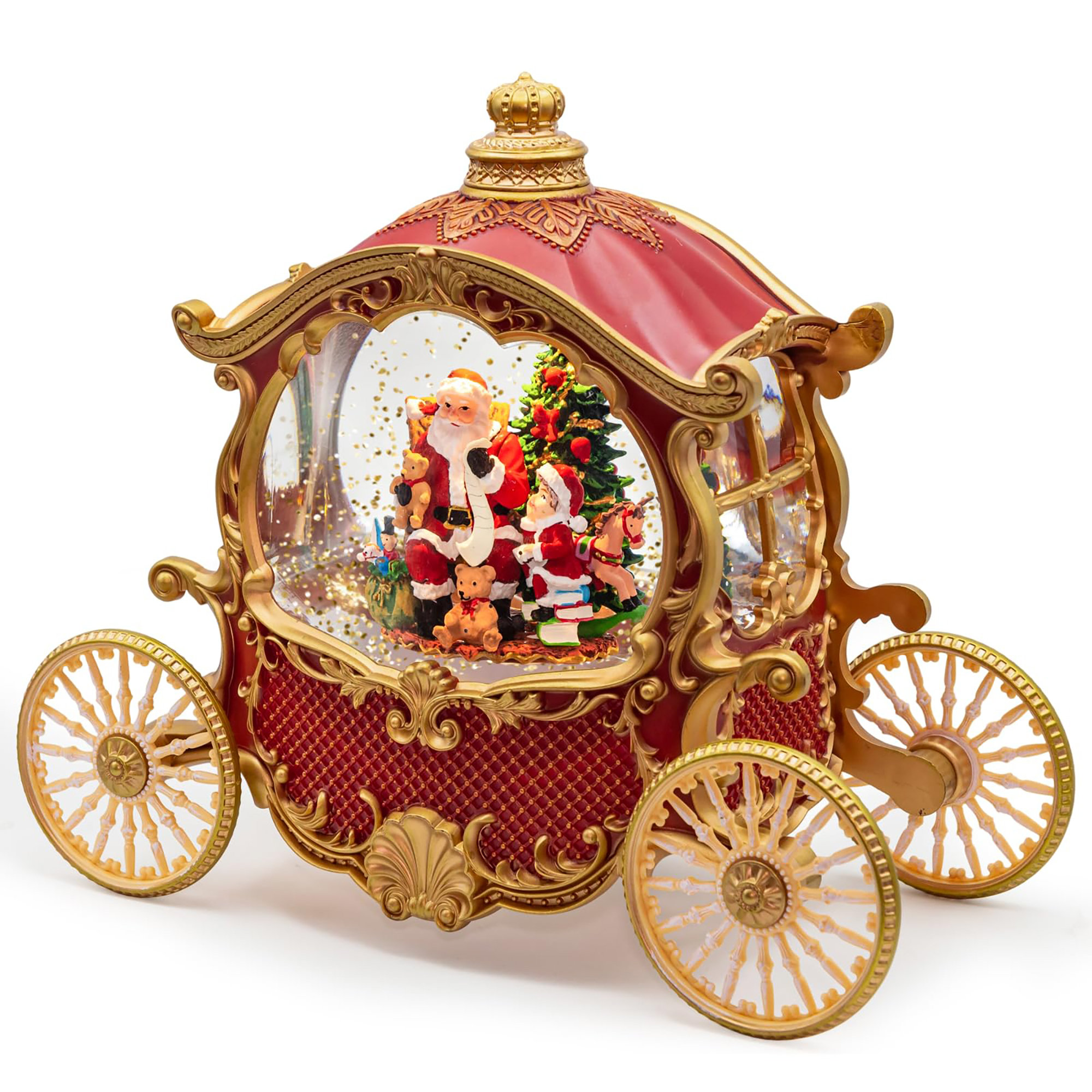 The Holiday Aisle® Santa & Christmas Tree Christmas Carriage Snow Globe ...