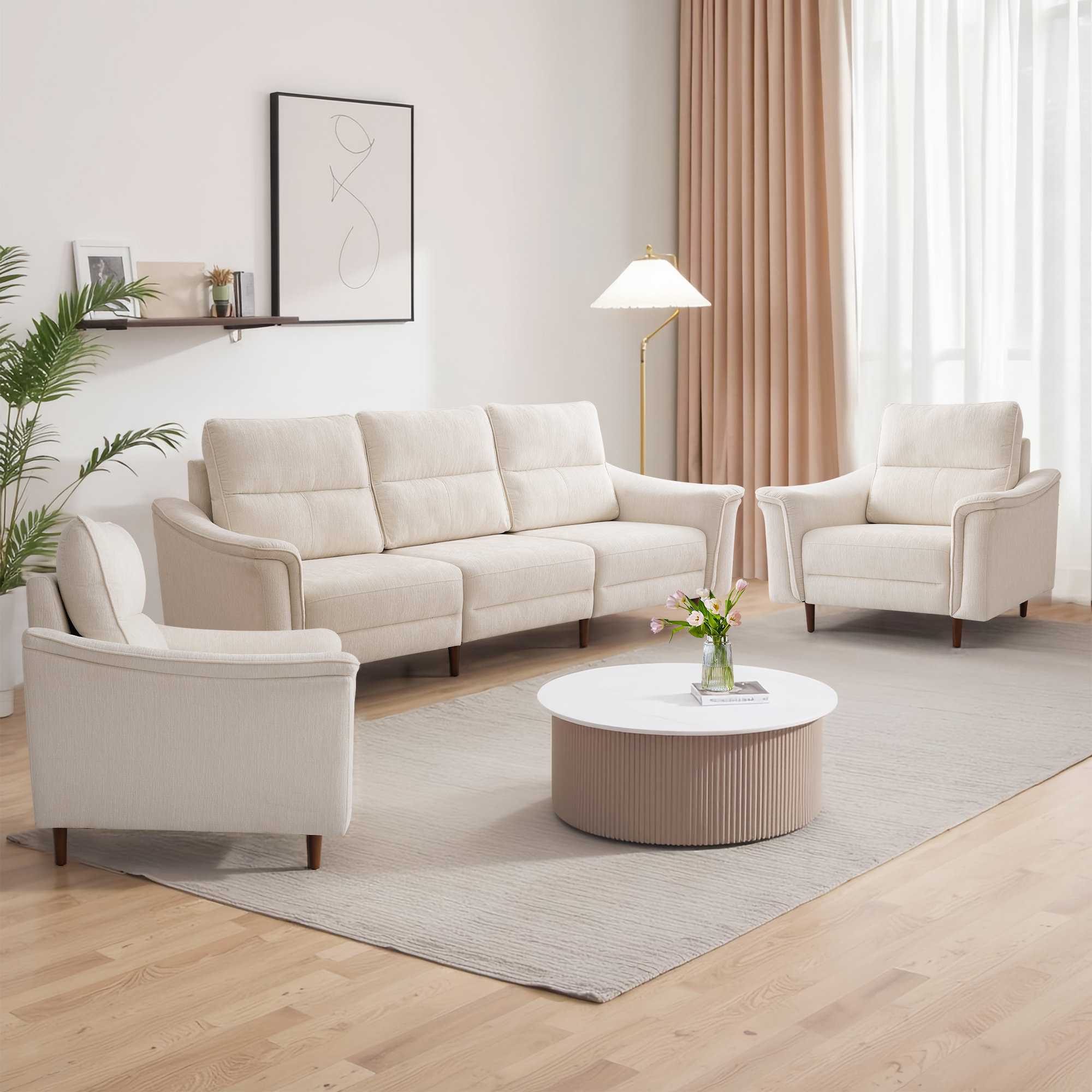 Latitude Run® Modern Modular Sofa Sets, 3-Piece Couches Set Extra Deep ...