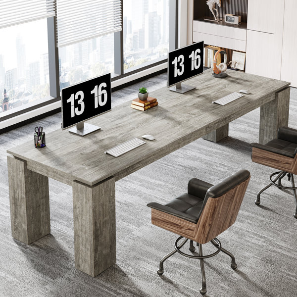 Gracie Oaks 86.61 Inches Long Computer Desk, Double Wood Office Desk ...