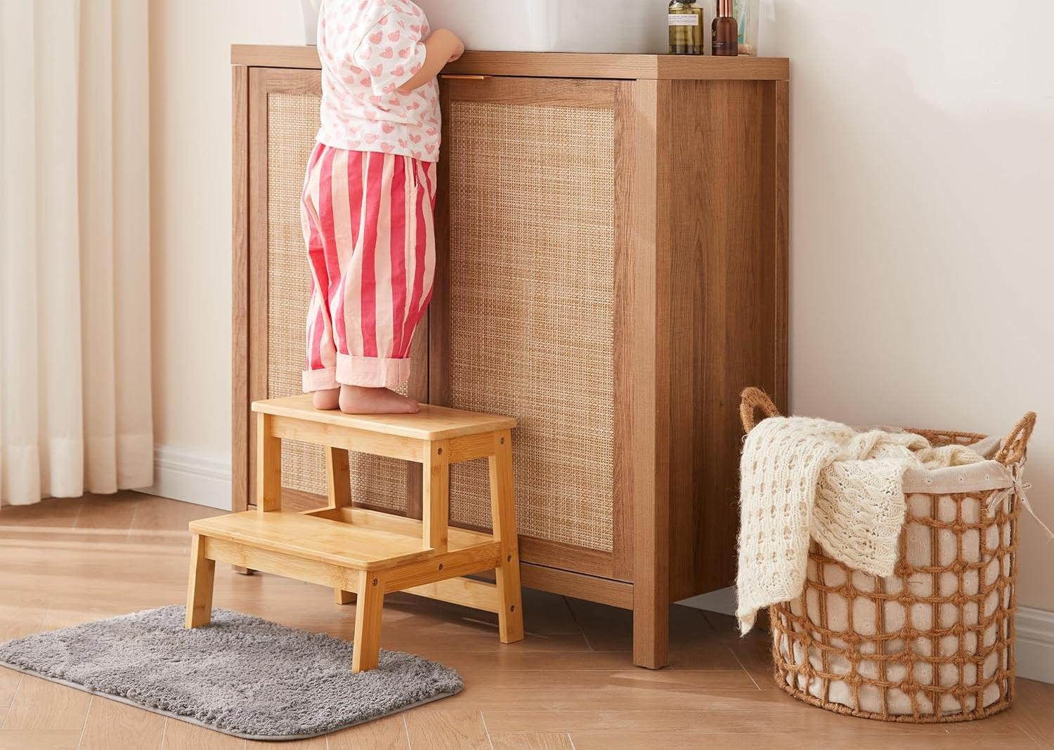 CHUANGWENYI Bamboo Step Stools, 2 Step Stool For Kichen,Bathroom ...