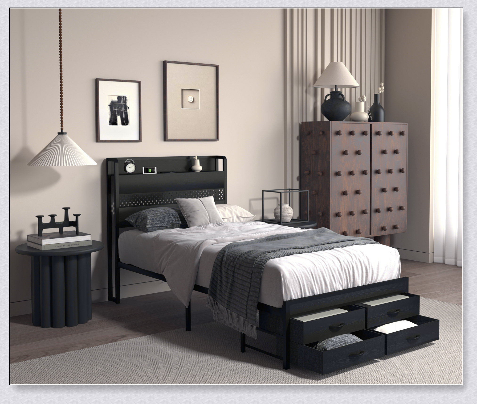 17 Stories Bed Frames With Headboard, Bed Frames With Storage Drawers ...