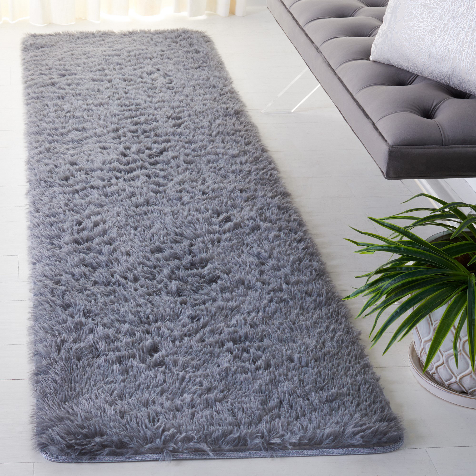 Everly Quinn Soho Shag Performance Machine Washable Solid Color Rug ...