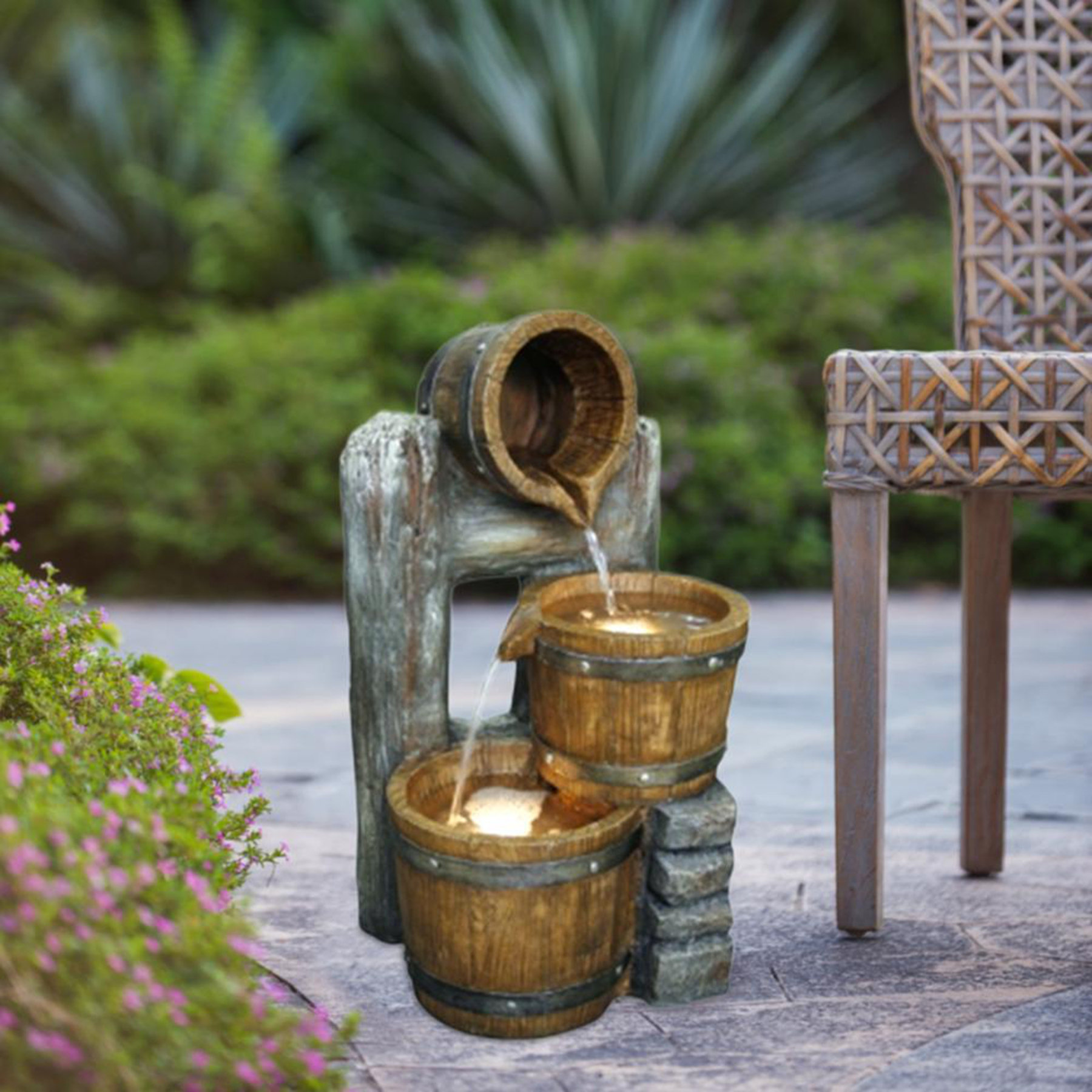 Millwood Pines 10.4x9.4x19.1" Decorative 3 Tier Bucket Fountain with ...