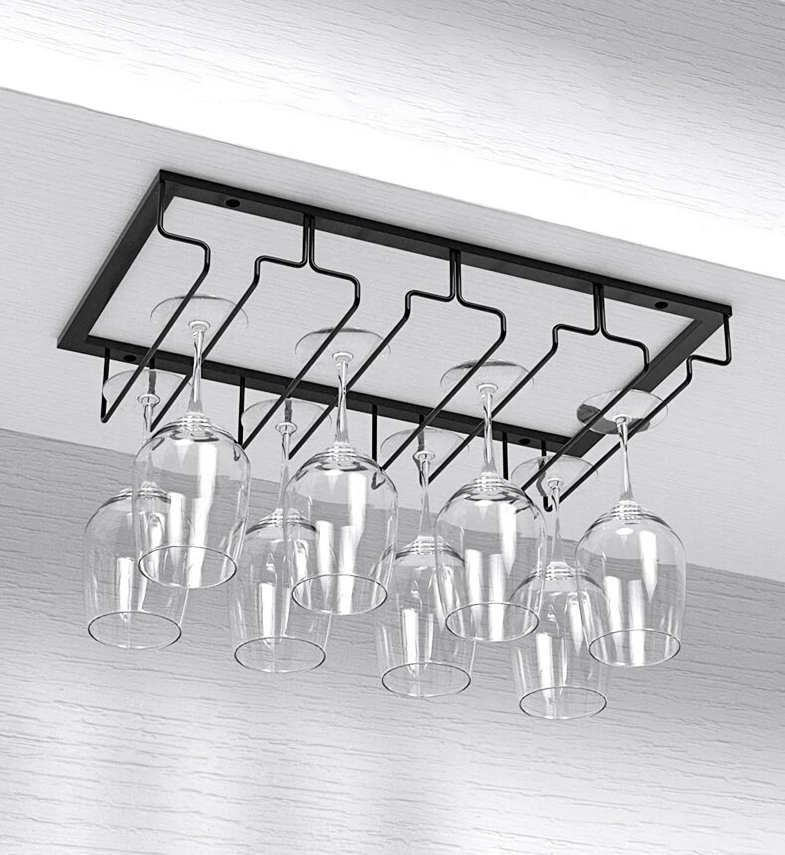 Prep & Savour Stainless Steel Hanging Wine Glass Rack, Upside-Down ...