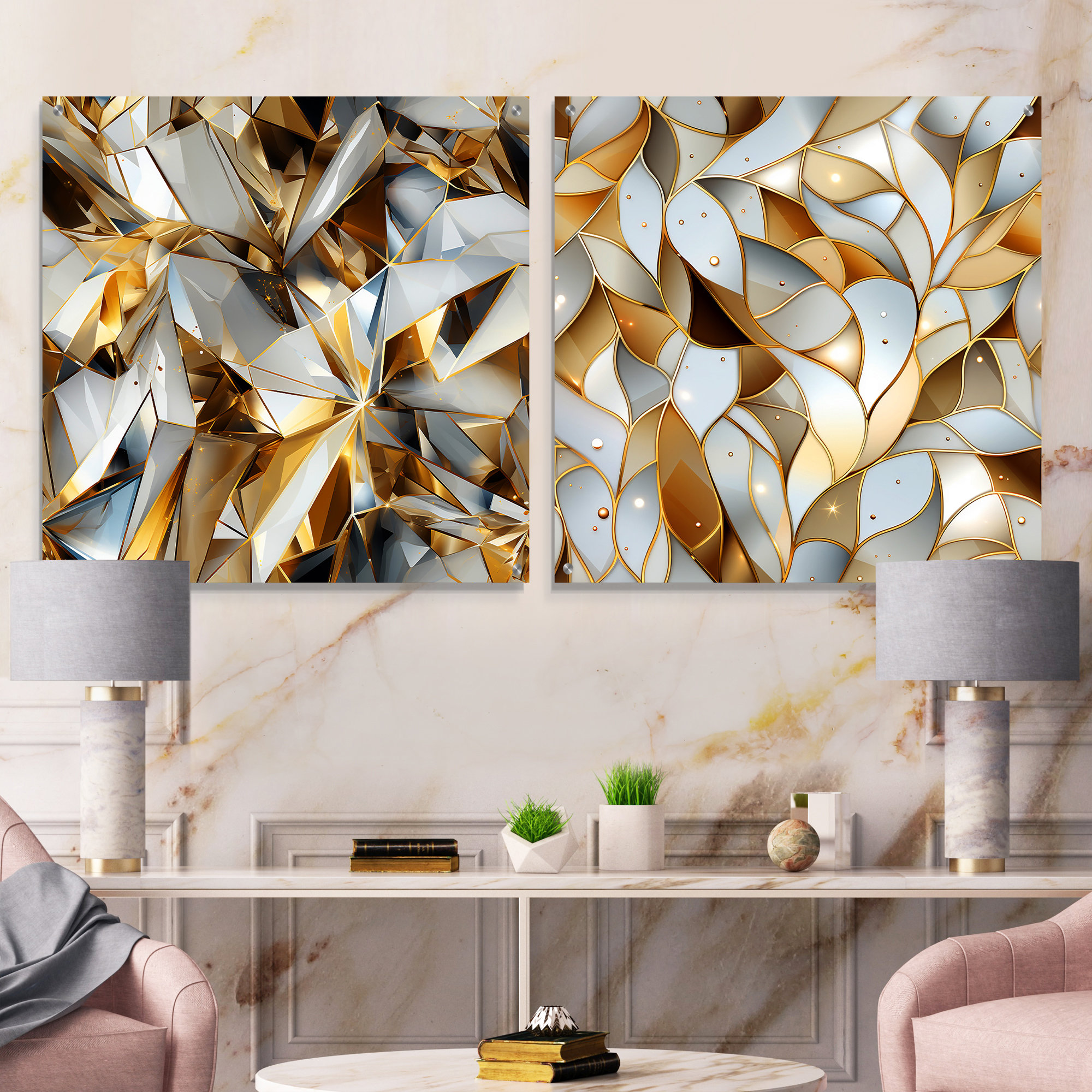 Design Art Gold And White Marble Opule - Abstract Geometric Acrylic ...