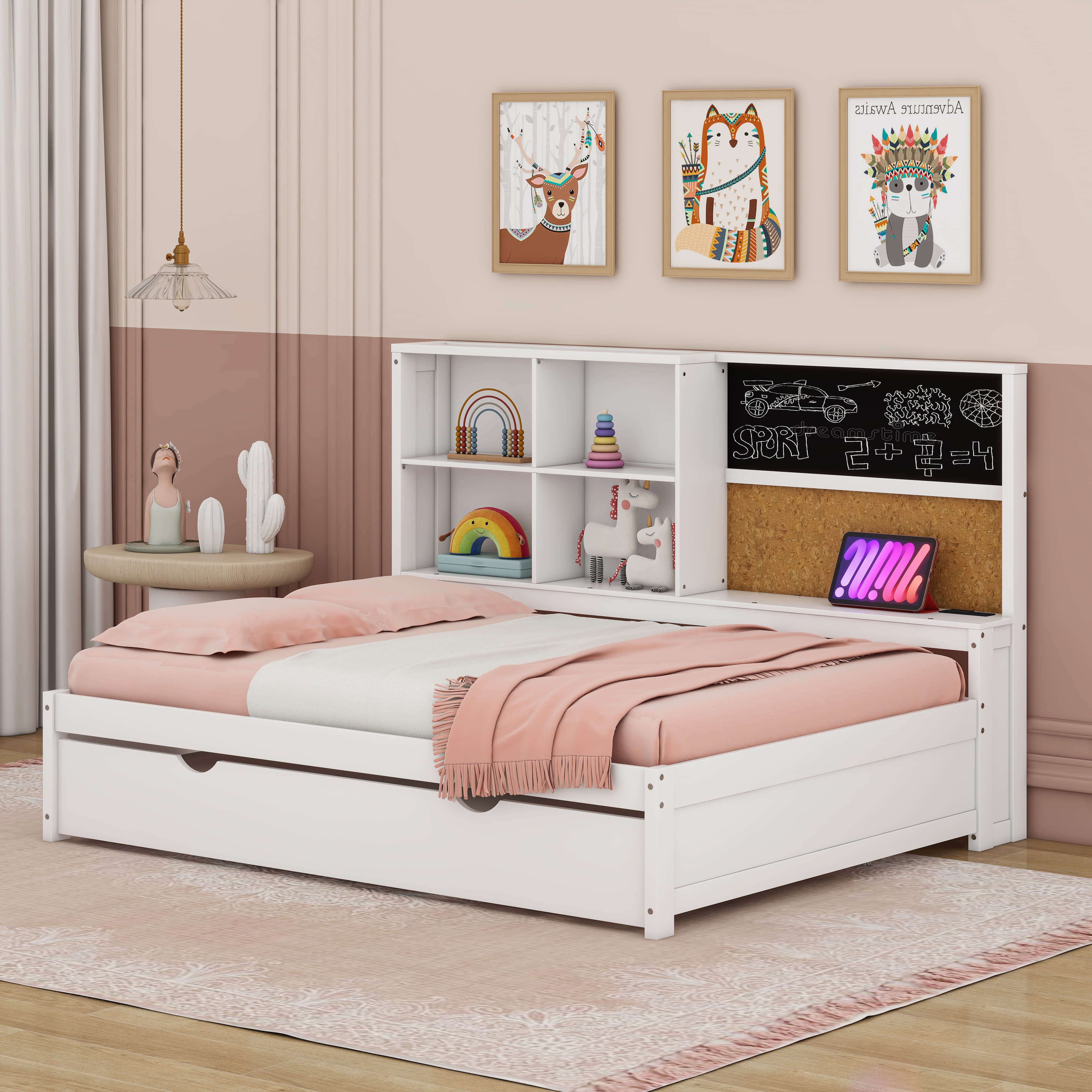 Cosmic Full Size Wood Bed Frame With Storage Shelves & USB Ports ...