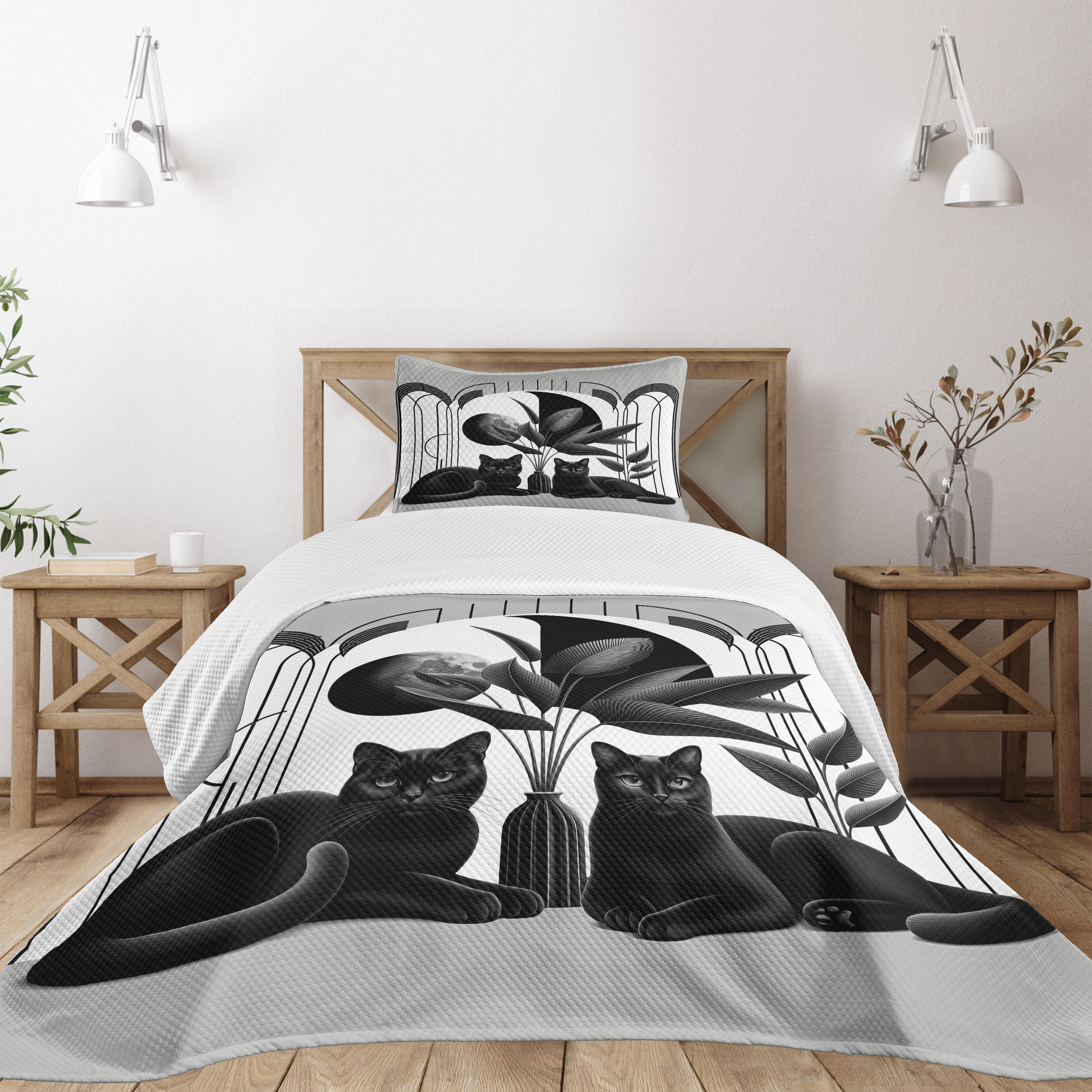 Ambesonne Cat Bedspread Mid Century Modern Boho 429892 | Wayfair