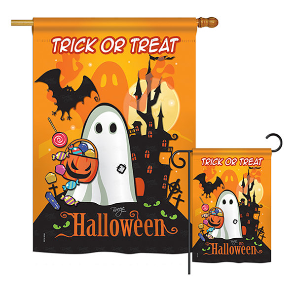 Breeze Decor Double Sided 40'' H x 28'' W Polyester Halloween Flag Set ...