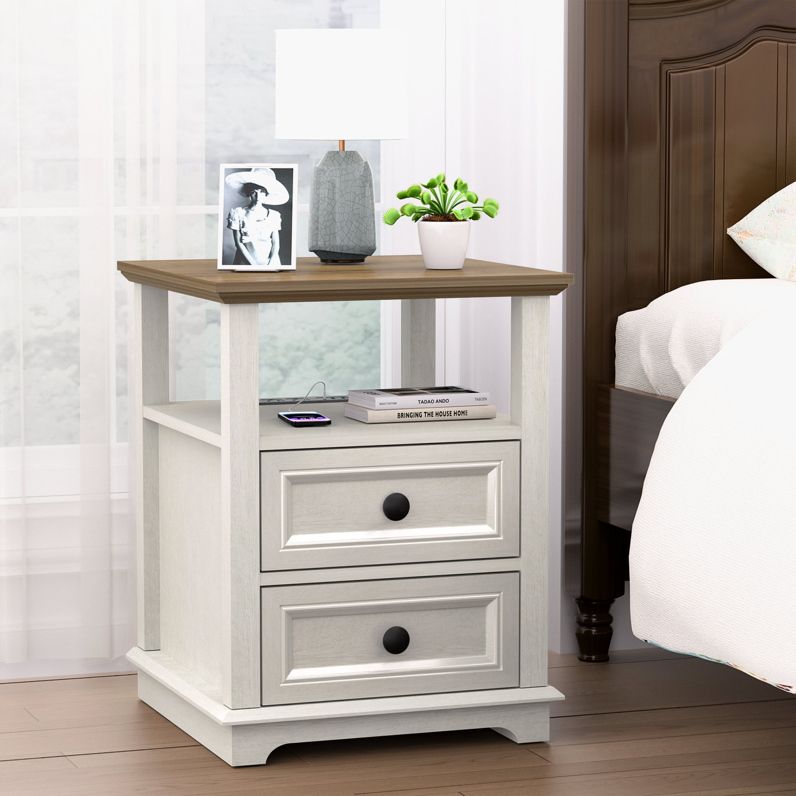 Red Barrel Studio® Chaky 2 - Drawer Nightstand with Storage and Built-In Outlets & Reviews | Wayfair