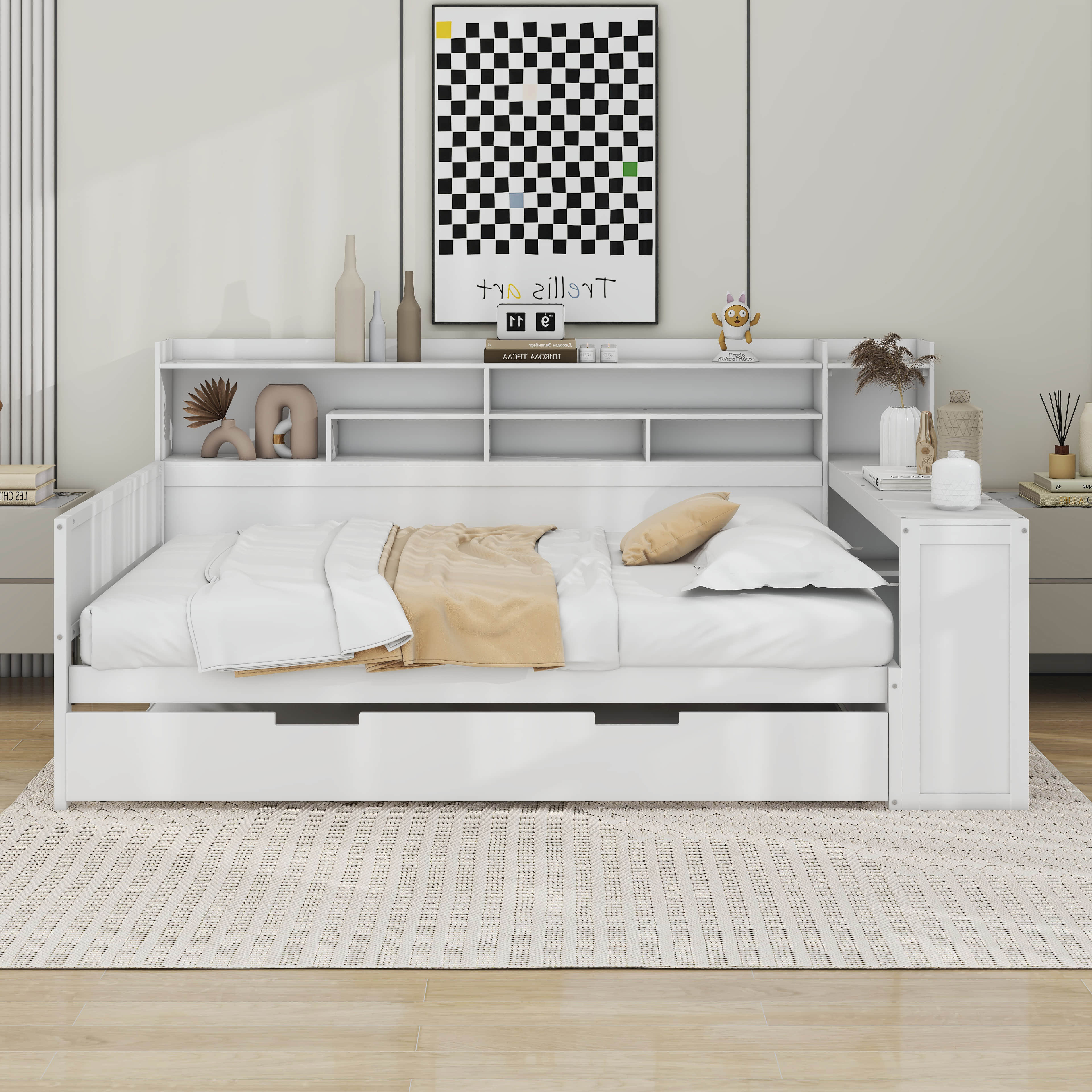 Lark Manor Versatile Wooden Full Size Daybed With Storage Shelves And ...