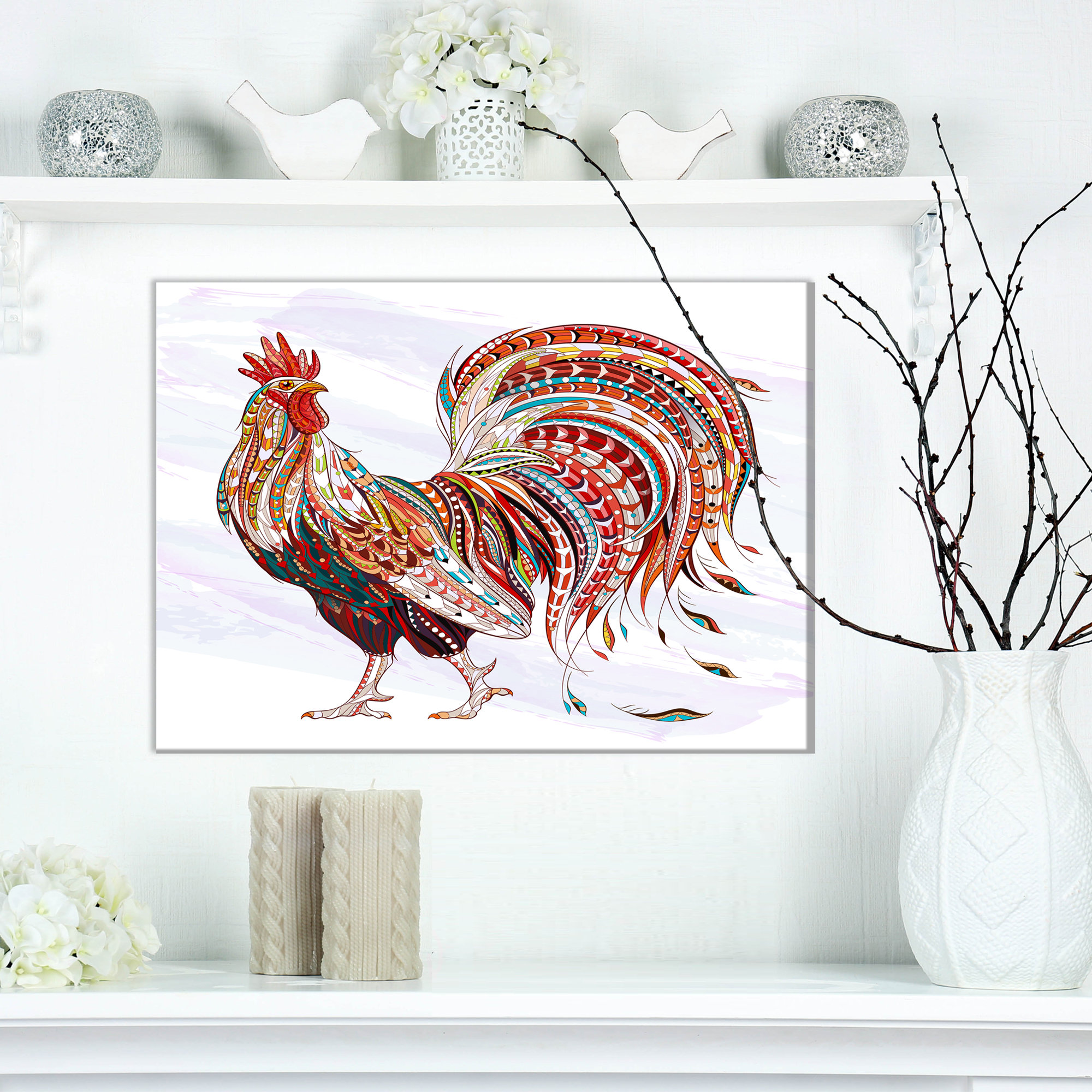 East Urban Home Patterned Rooster Symbol of Chinese New Year - Painting ...