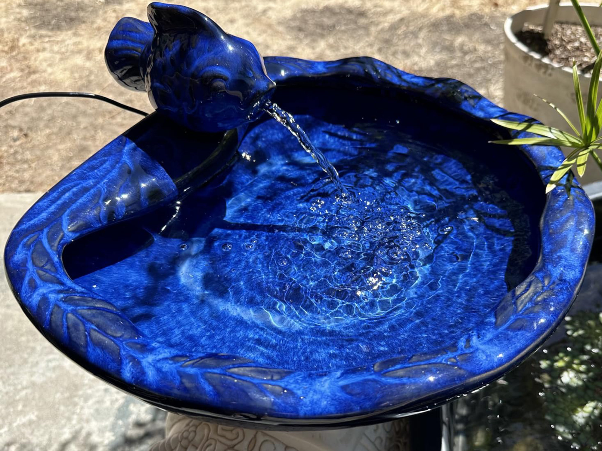 Bay Isle Home™ Ceramic Solar Koi Fountain, Blue Glazed Finish, Powered ...