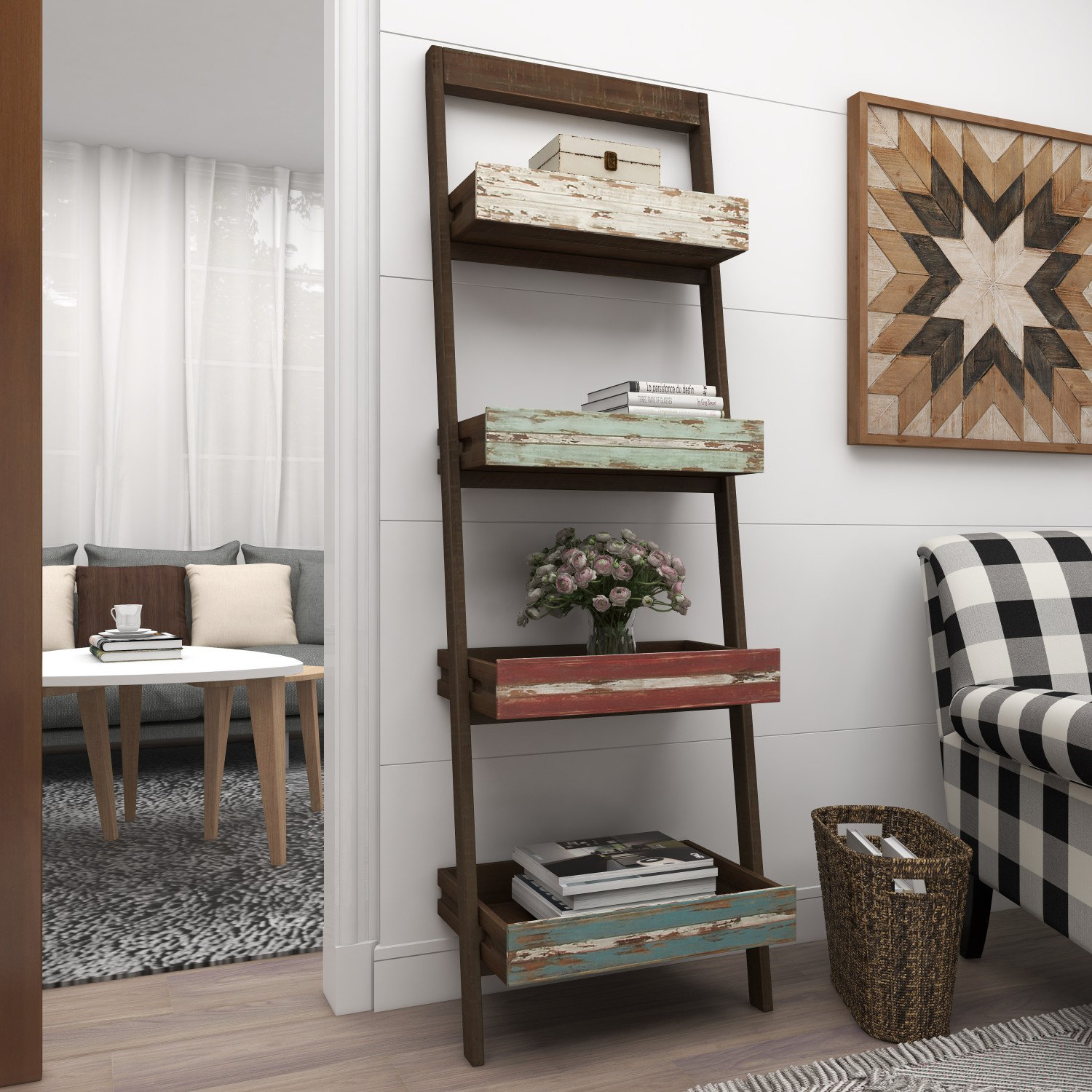 Millwood Pines Wood 4 Shelves Storage Brown Shelving Unit & Reviews ...