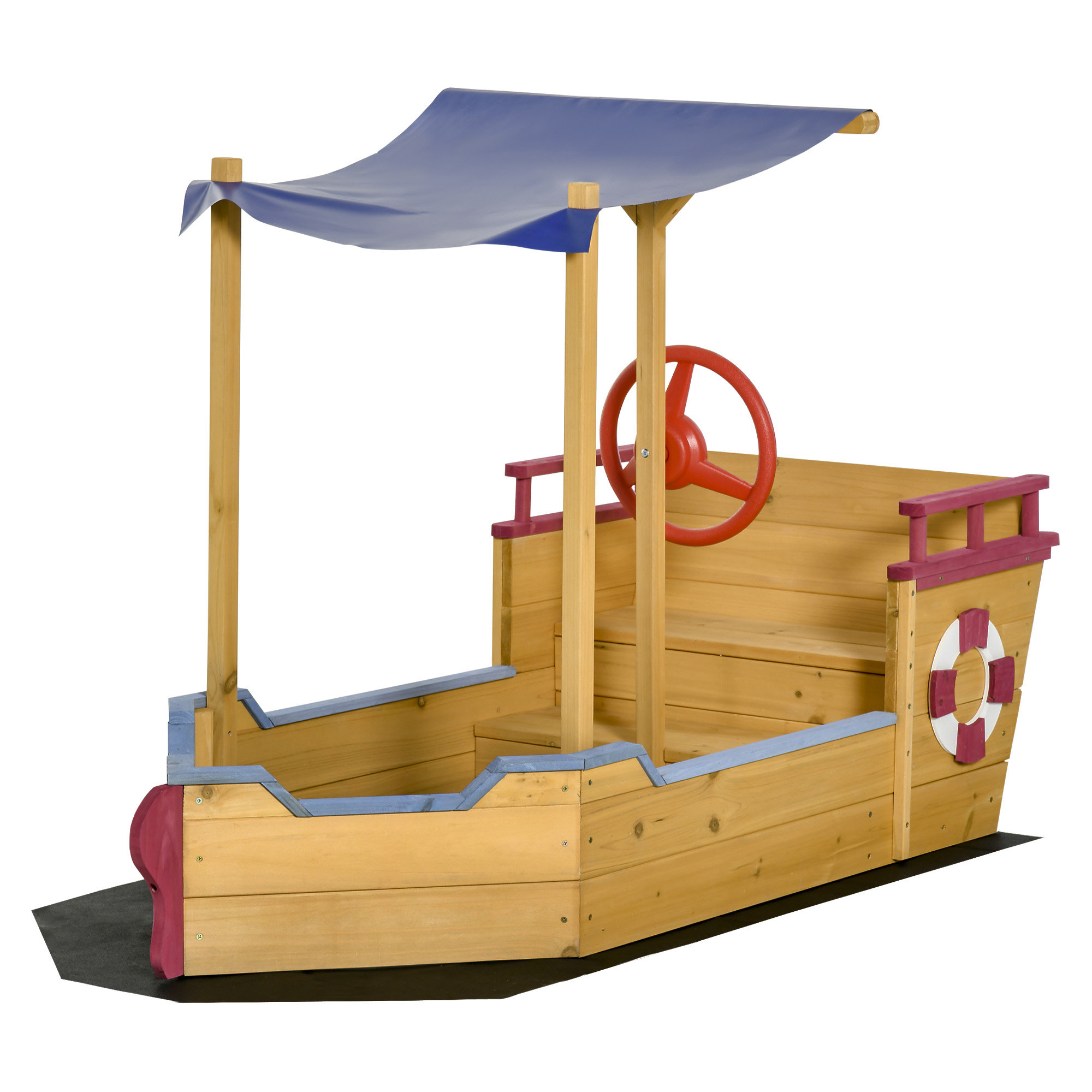Longshore Tides Outsunny Pirate Ship Sandbox With Cover And Rudder ...
