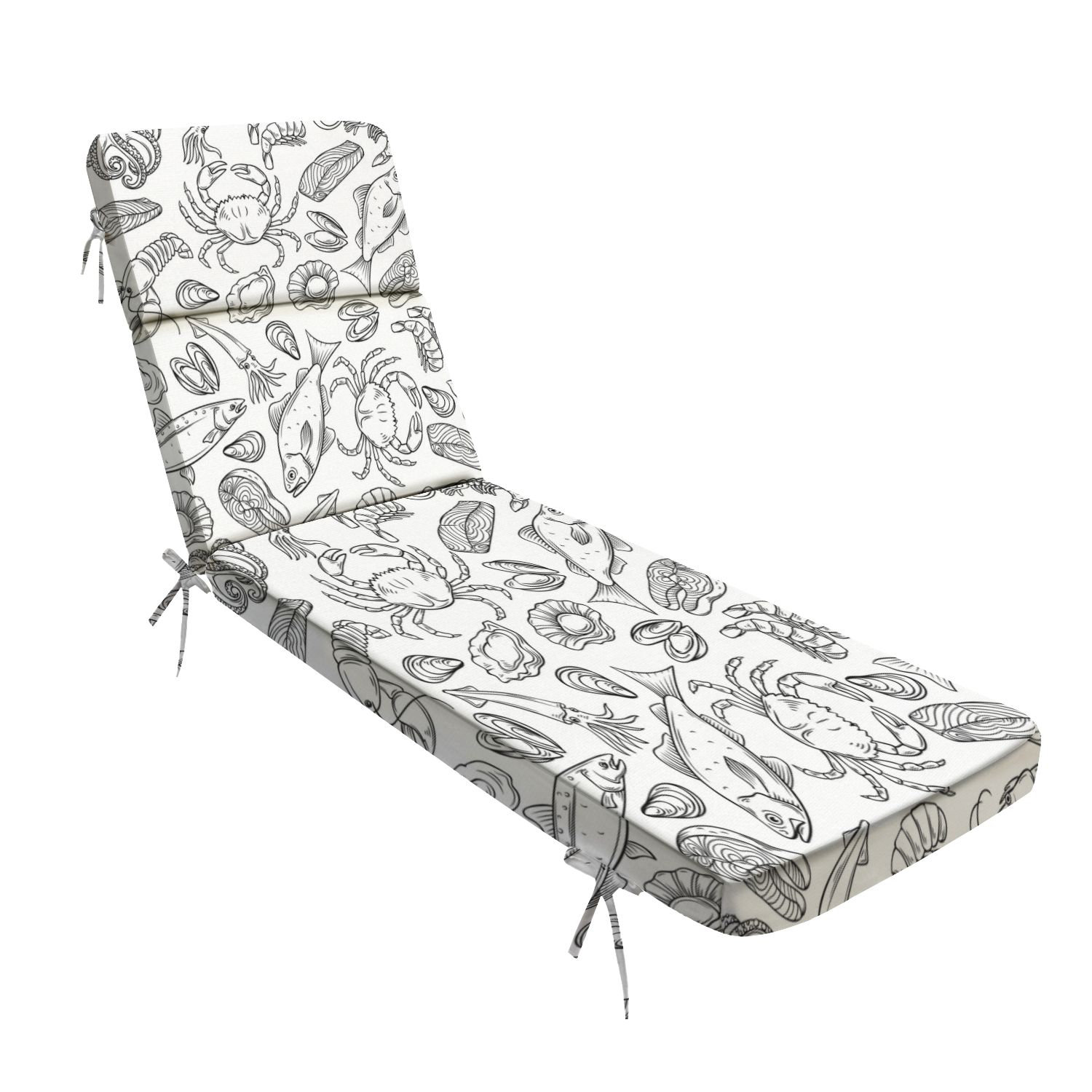 Peenoke Outdoor Indoor 3'' Lounge Patio Cushion hand drawn seafood ...