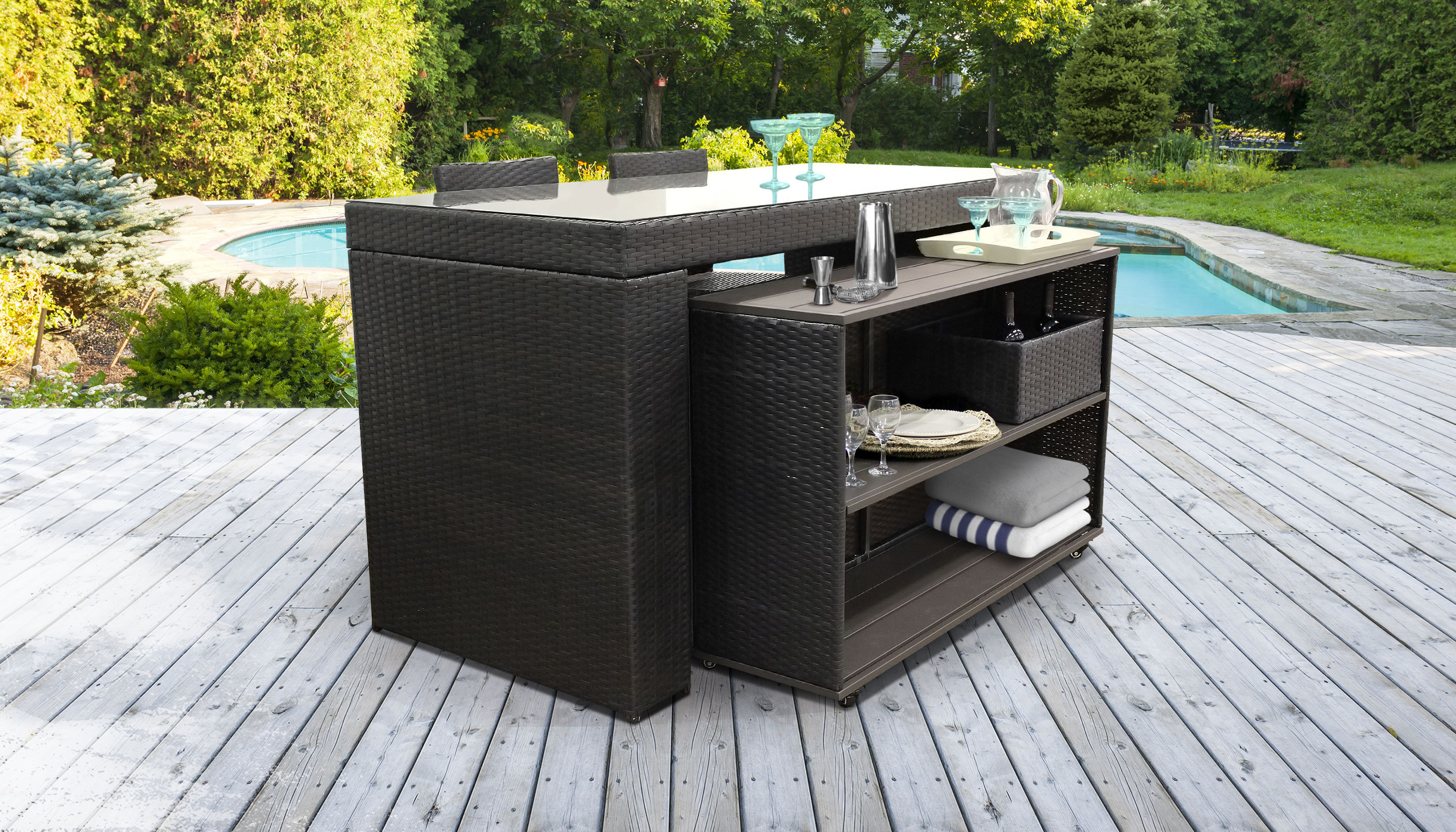 Latitude Run® Larrissa Bar Set with Aluminum Frame and Wicker Outer ...