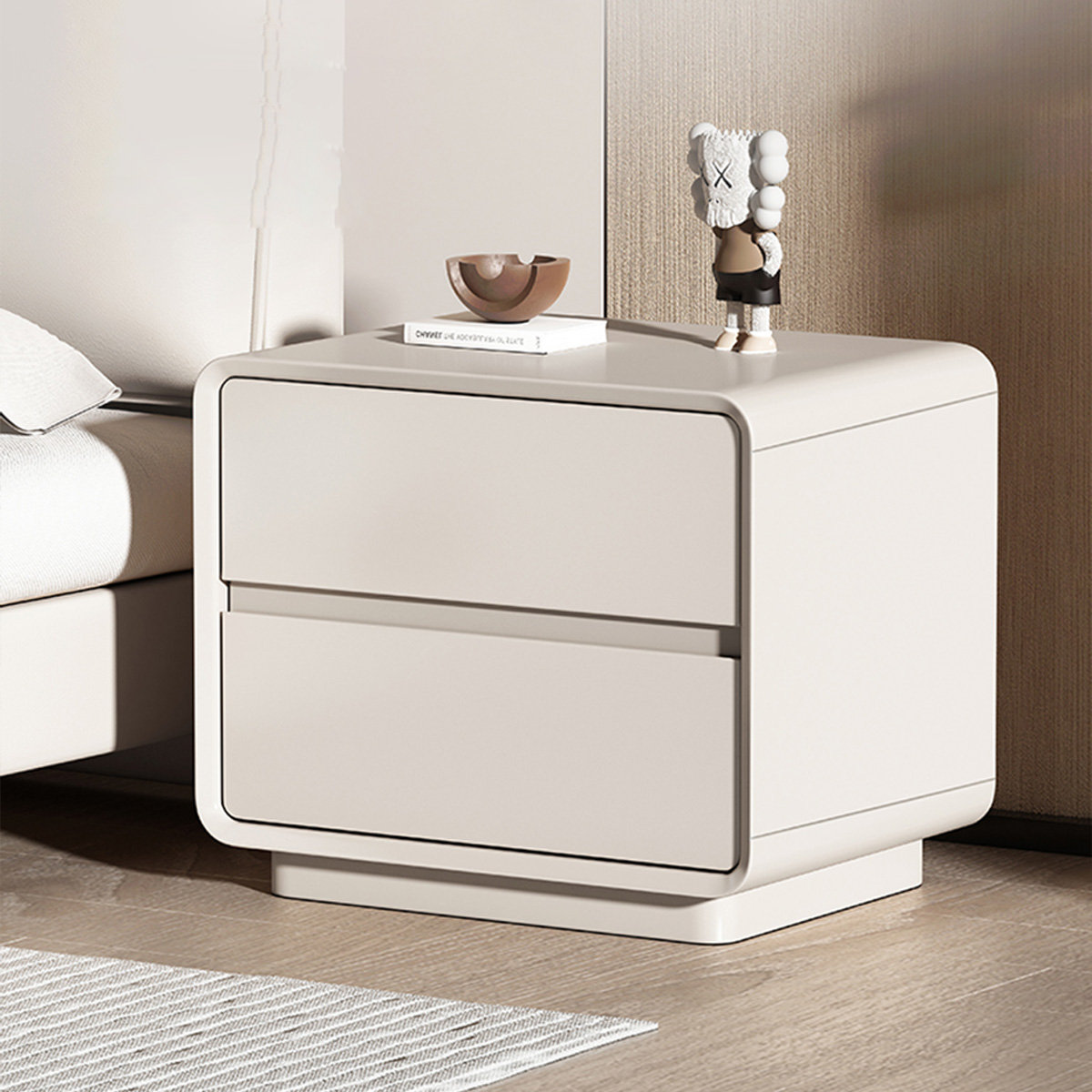 Hokku Designs Creamy Style Solid Wood Nightstand Minimalist Modern ...