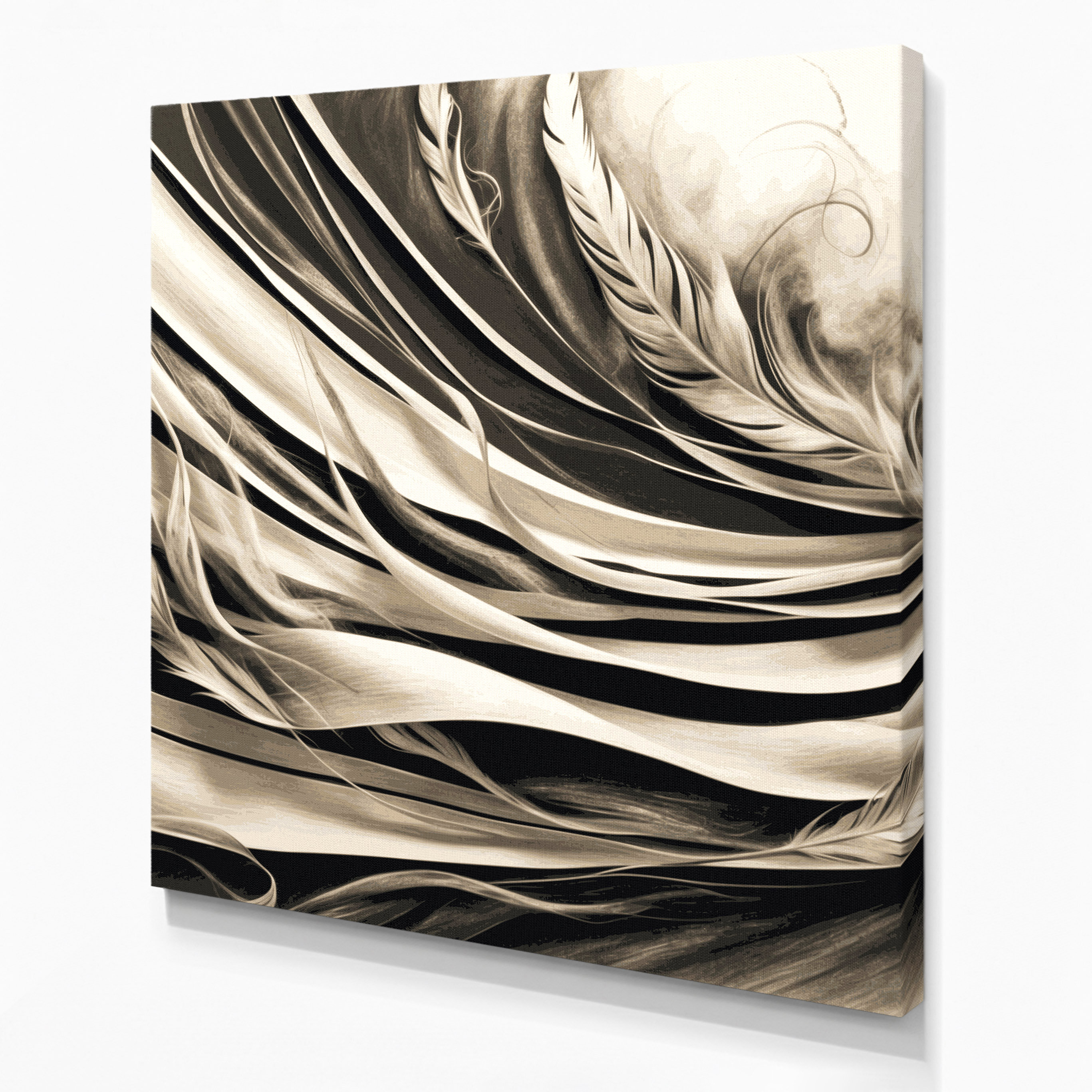 Latitude Run® Horizontal Striped Ivory Charcoal Beige Canvas Wall Art ...