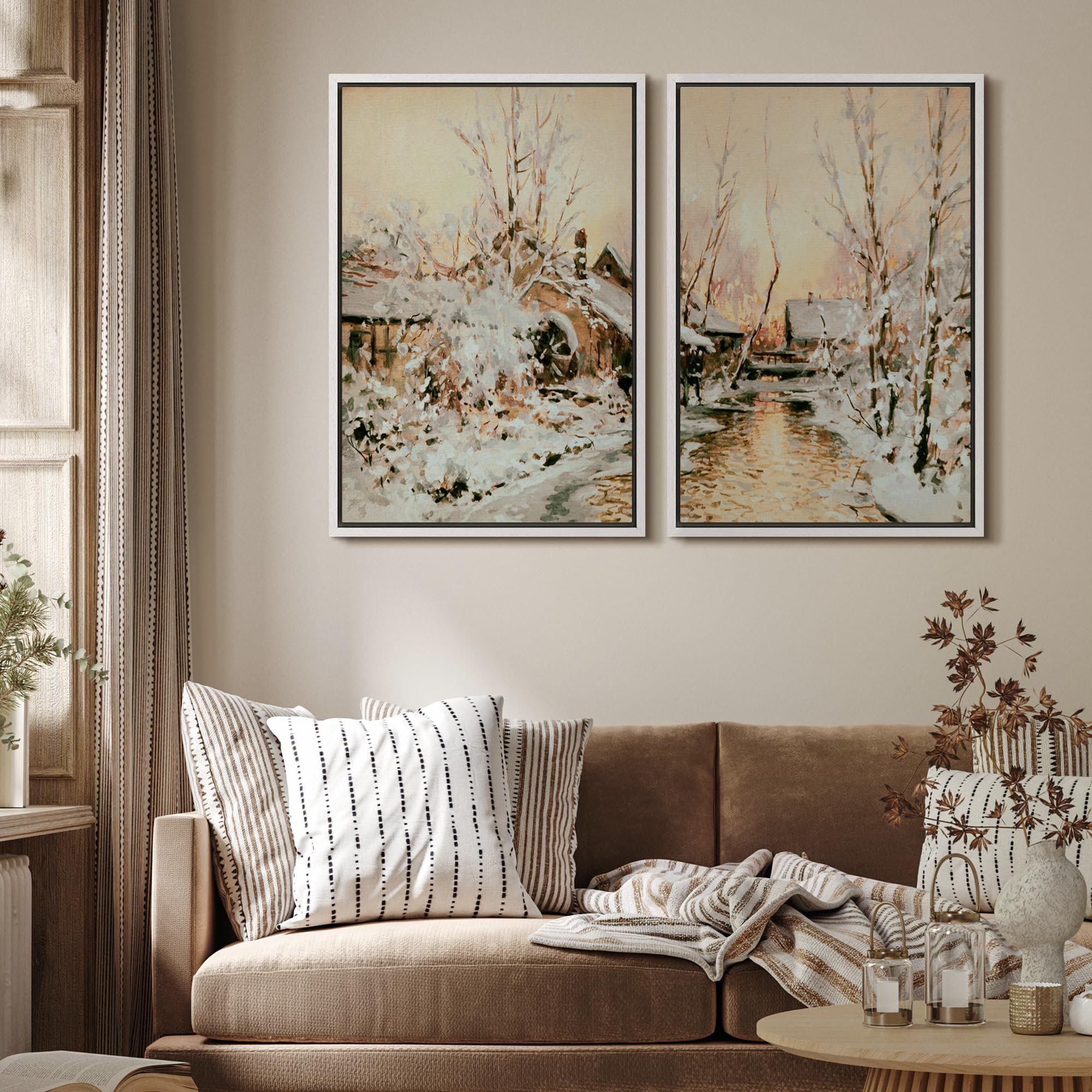 wall26 " Snow-Covered Village & Creek Prints Classic Winter Nature ...