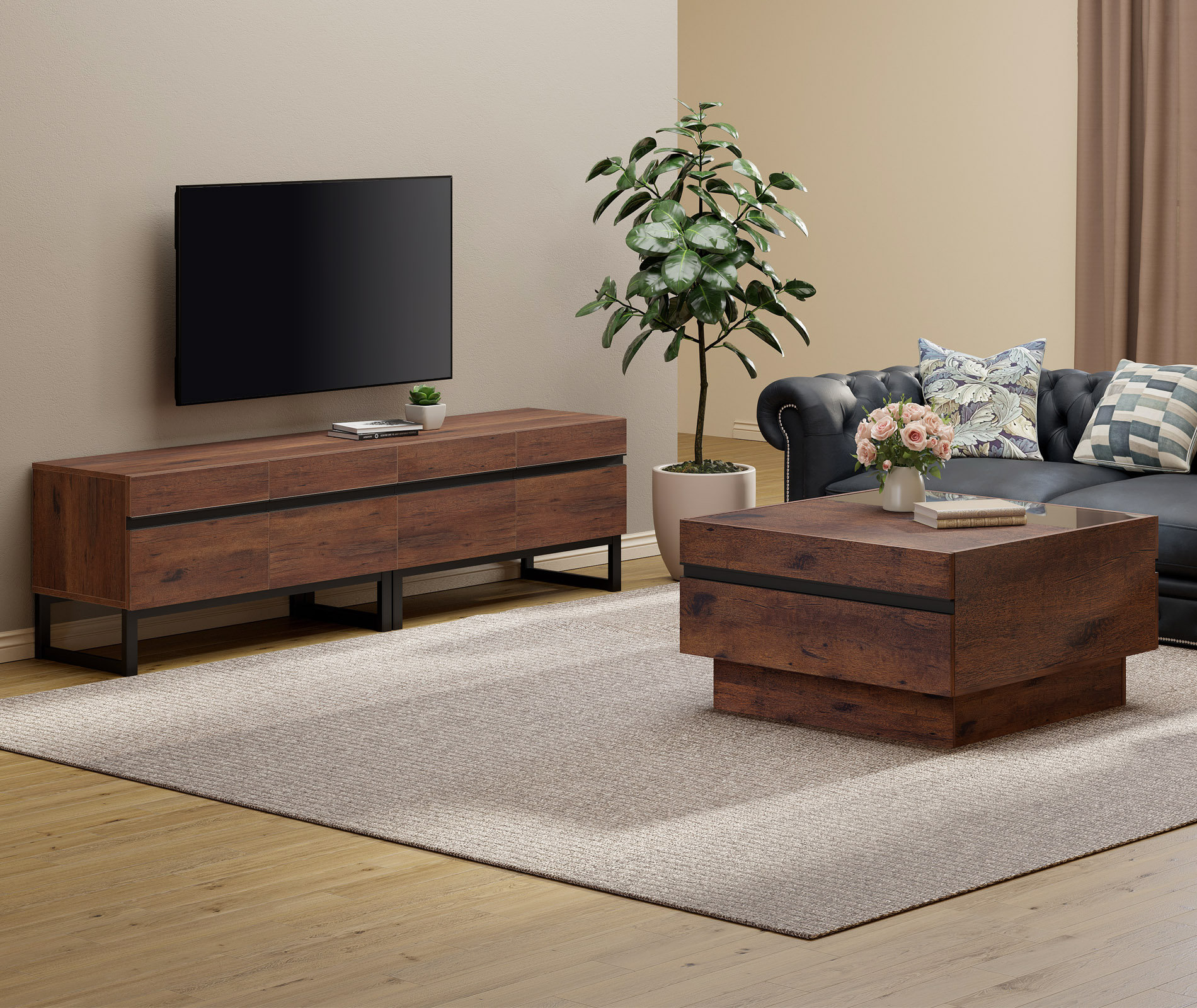 Latitude Run® Latitude Run Modern TV Stand And Coffee Table Set Of 2 ...