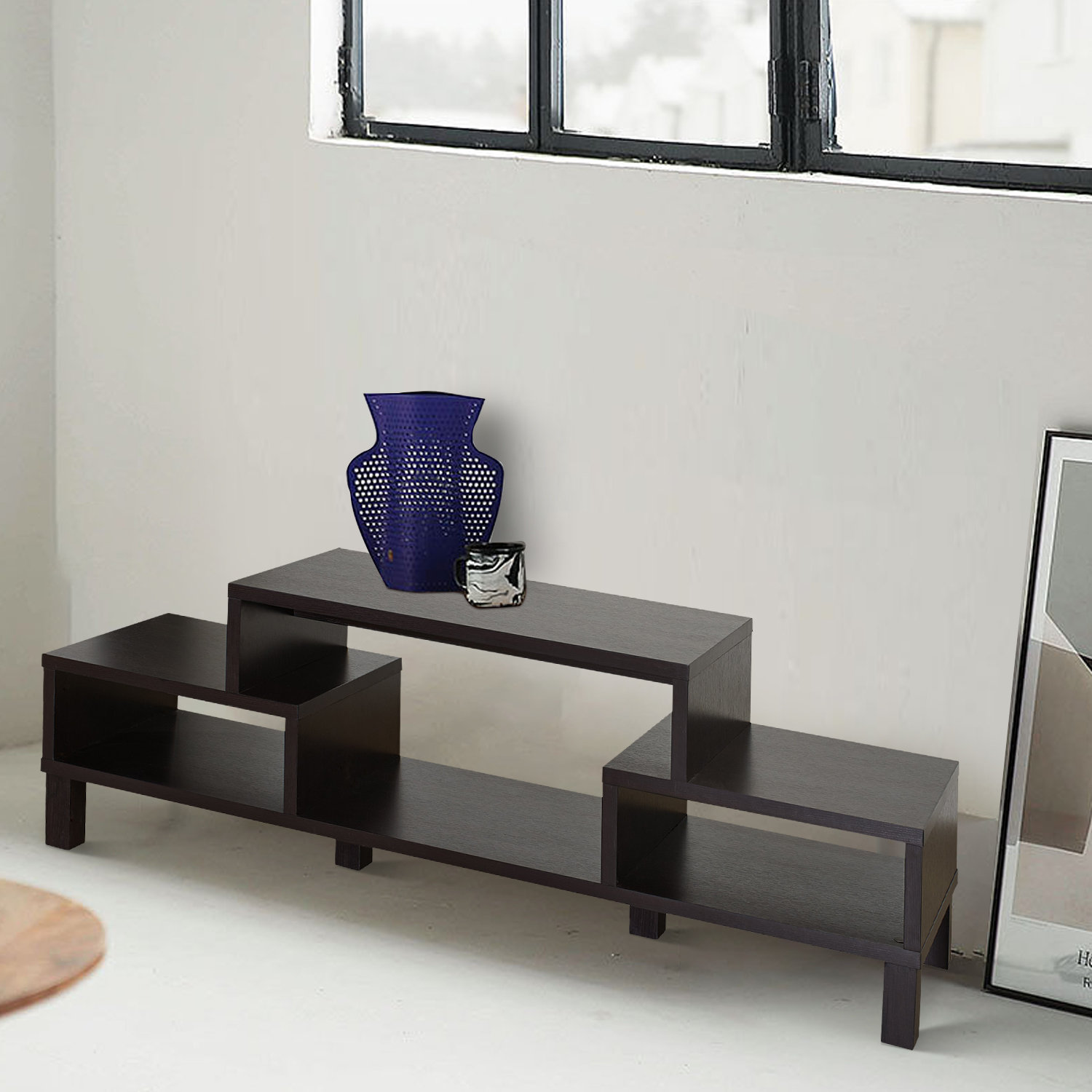 George Oliver Geometric Design TV Stand with 3 Open Shelves and Wooden ...
