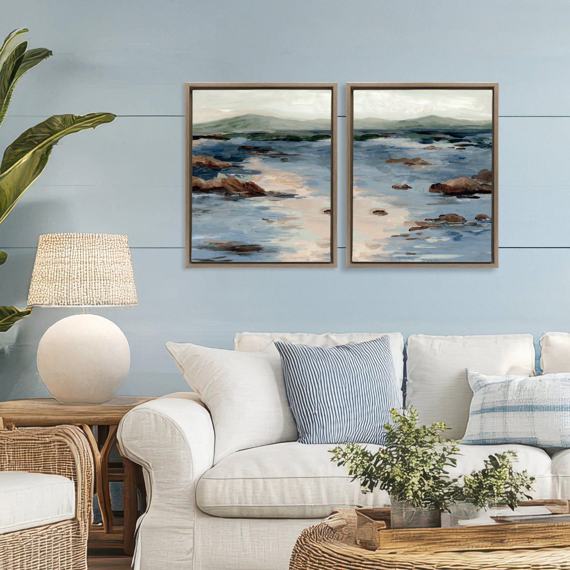 Latitude Run® Crashing Tides Landscape 2pc Floating Frame Set, design ...