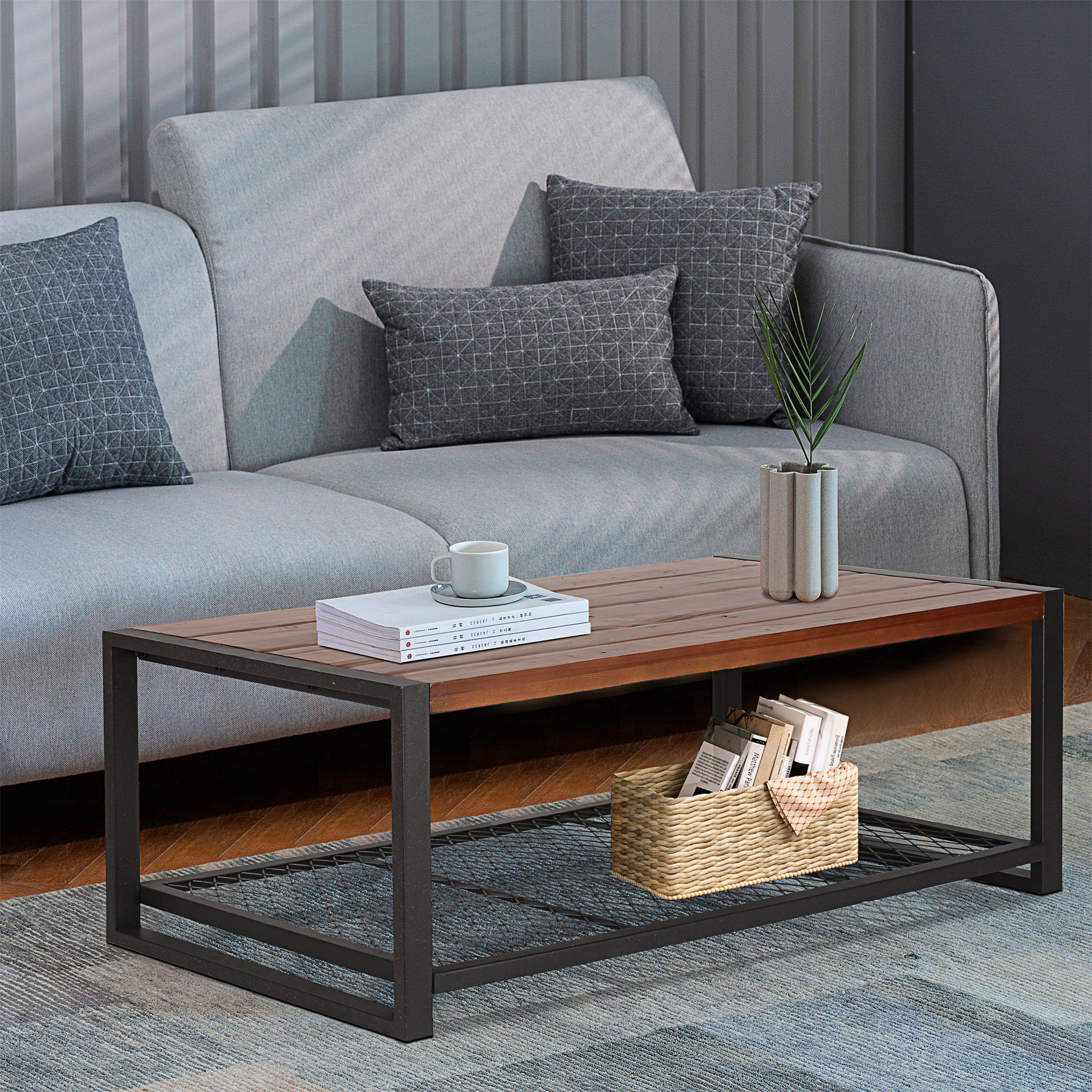 17 Stories Console Coffee Table With A Natural Reclaimed Wood Finish ...