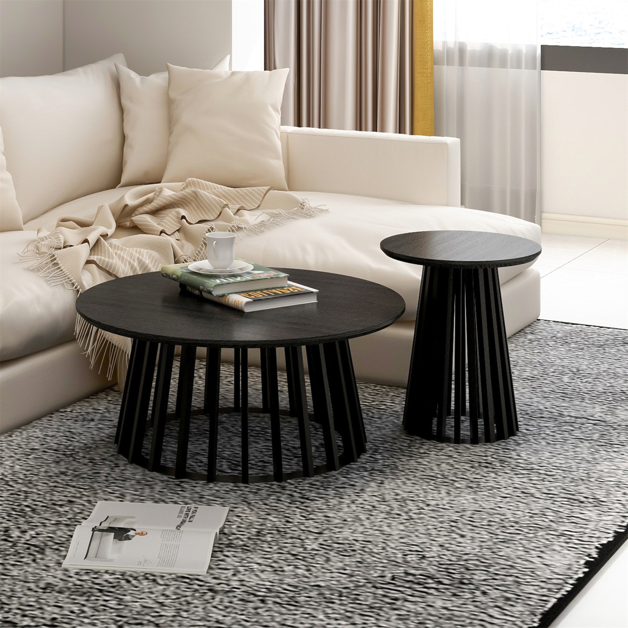 STYLISH Round Coffee Table Set Of 2, Grille Moulding, Suitable For ...