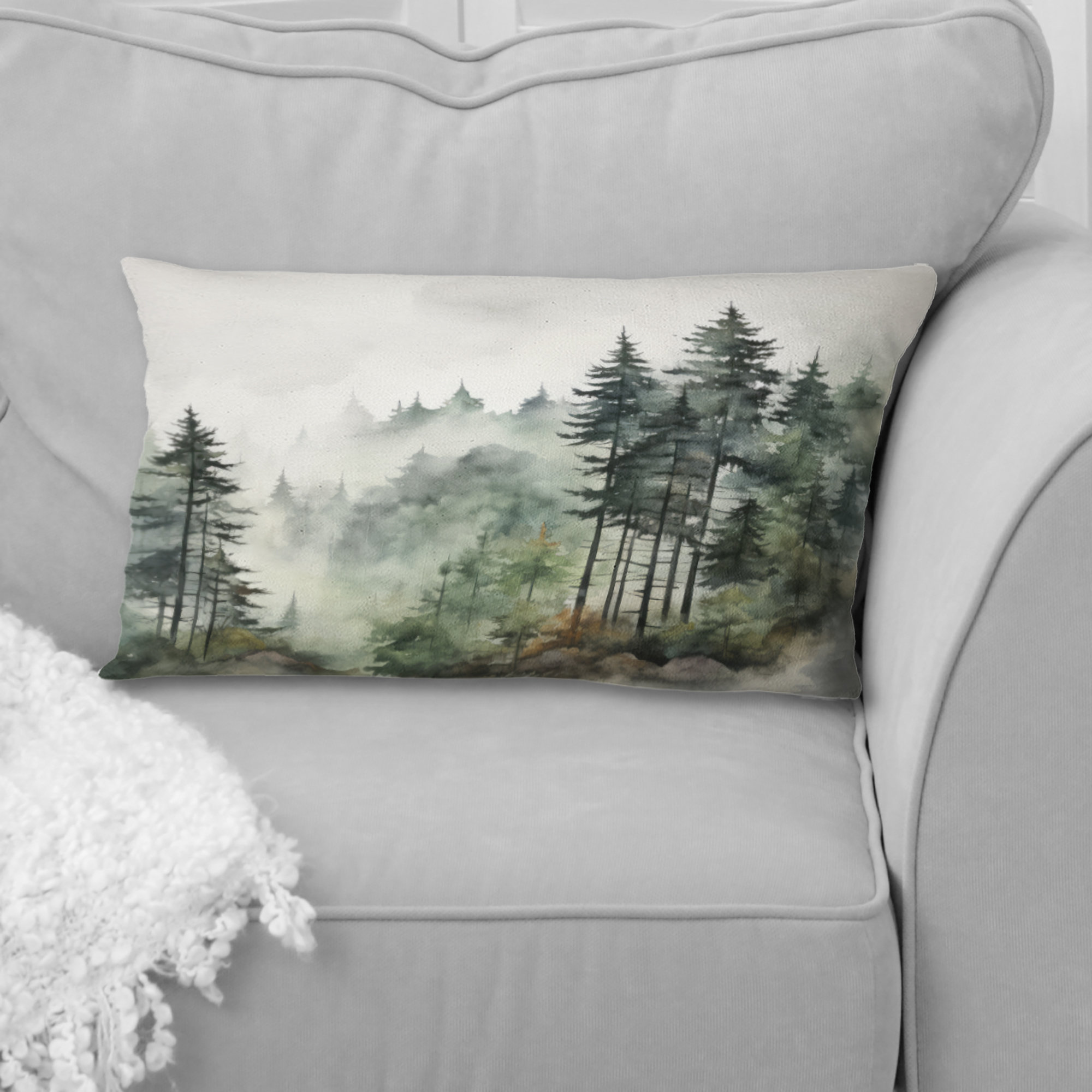Design Art Pine Tree Misty Morning I - Tree Pine Printed Pillow | Wayfair