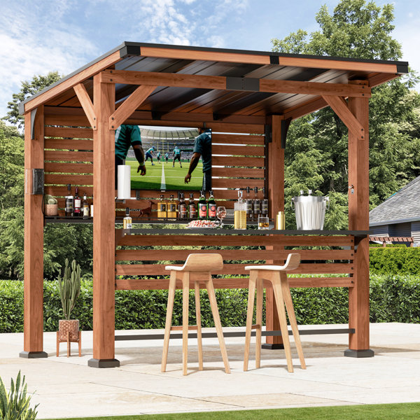 MODERN SHADE OUTDOOR LIVING SPACES Aura 6.5 ft. x 8 ft. Cedar Wood ...