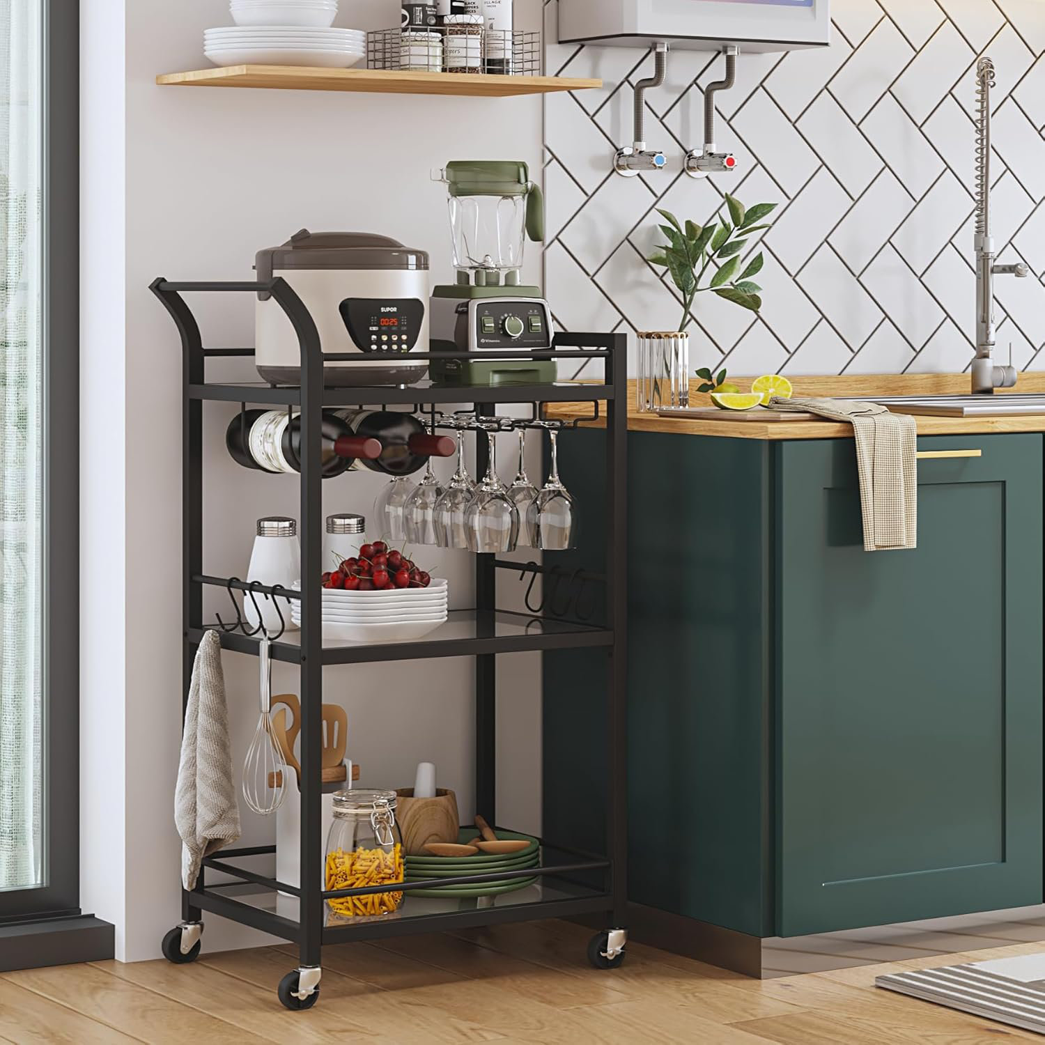 AGROTECH AVS Home Bar Serving Cart with 3-Tier Mirrored Shelf, Wine ...