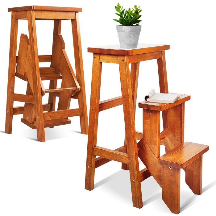 Wildon Home® Oakgrove 3 - Step Wood Folding Step Stool & Reviews | Wayfair