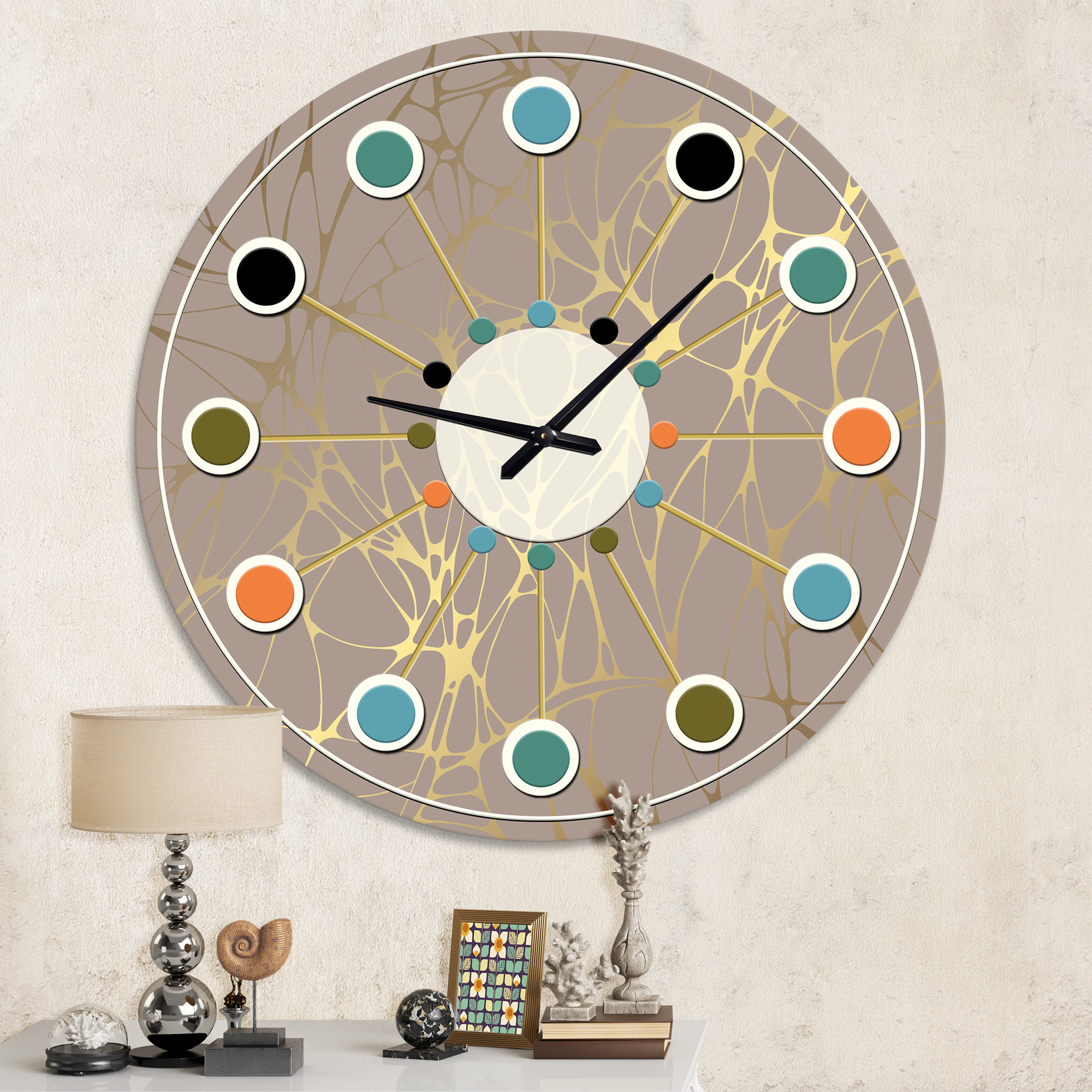 East Urban Home Golden Marble Design II - Mid-Century Modern wall clock ...