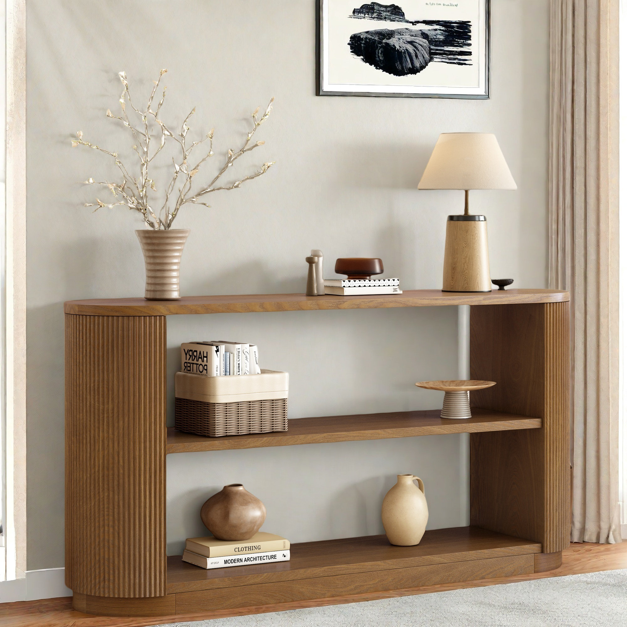 Latitude Run® Console Table With Open Shelf And Elegant Wood Grain ...