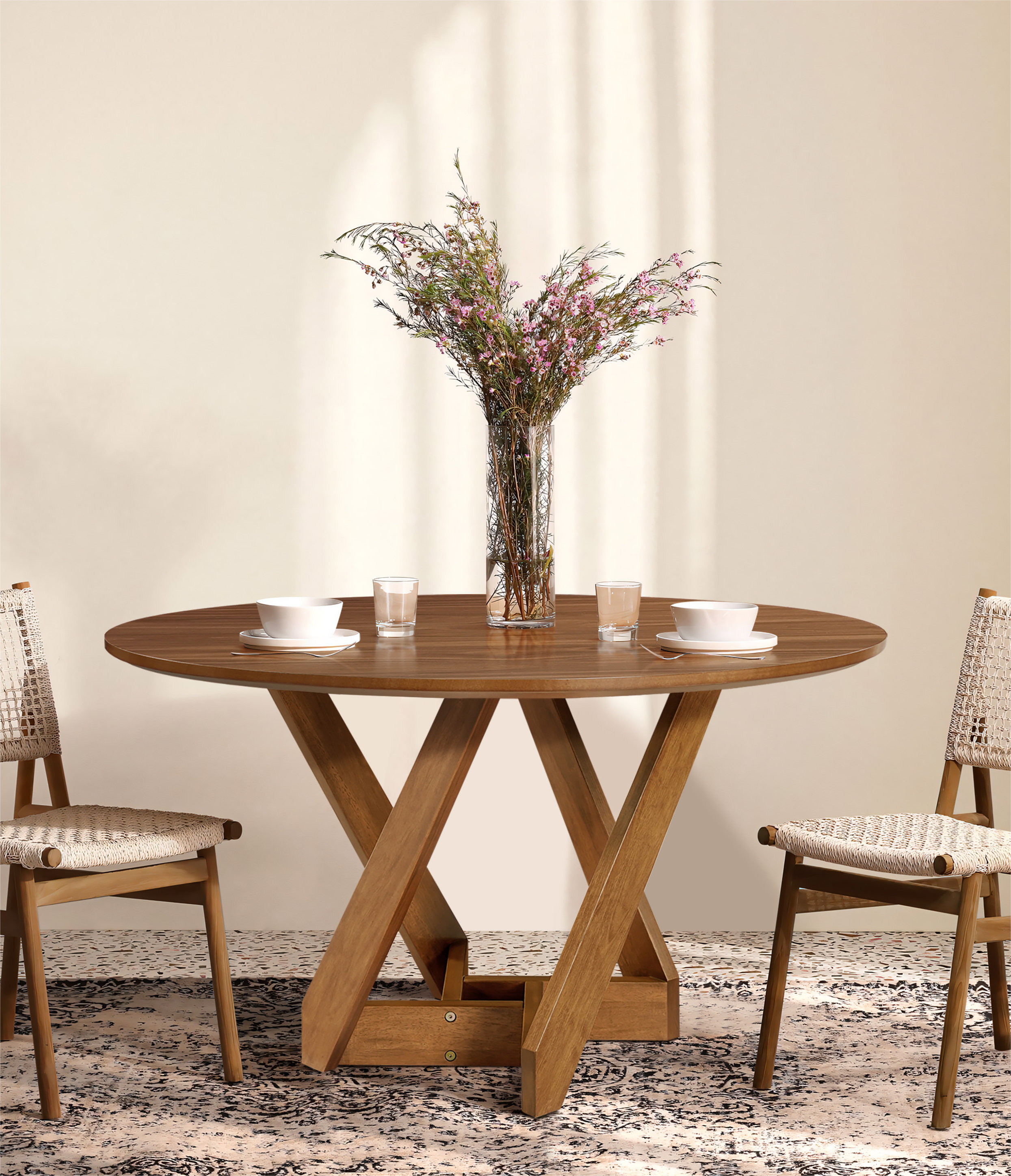 Latitude Run® 47-Inch Round Dining Table with Walnut Finish, MDF Wood ...