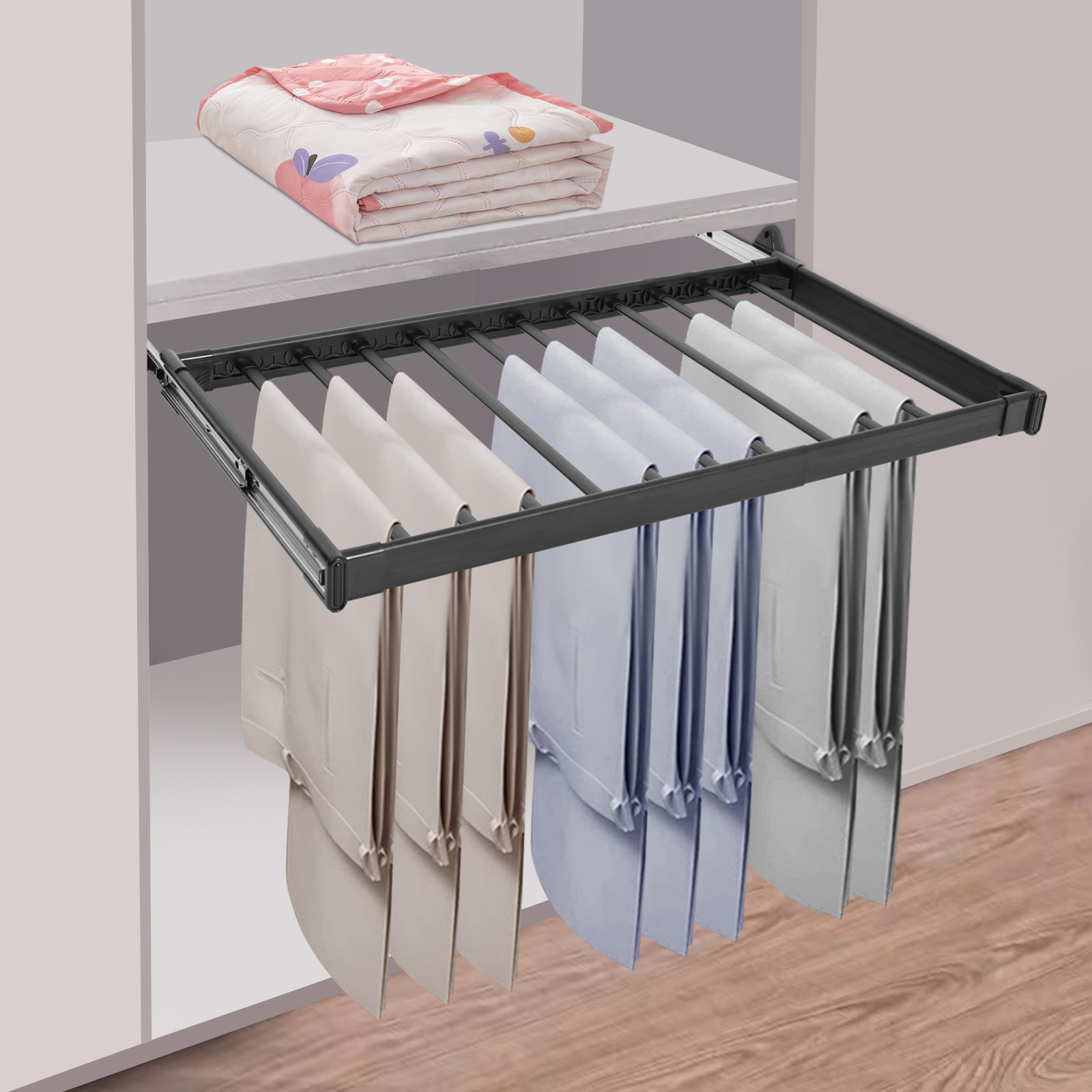 Rebrilliant Ostilia Retractable Pants Rack Closet Trousers Rack | Wayfair