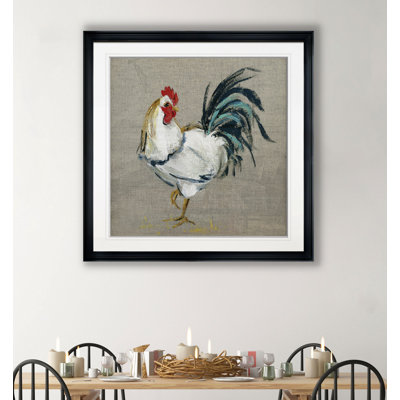 August Grove® Linen Rooster II Framed Painting & Reviews | Wayfair