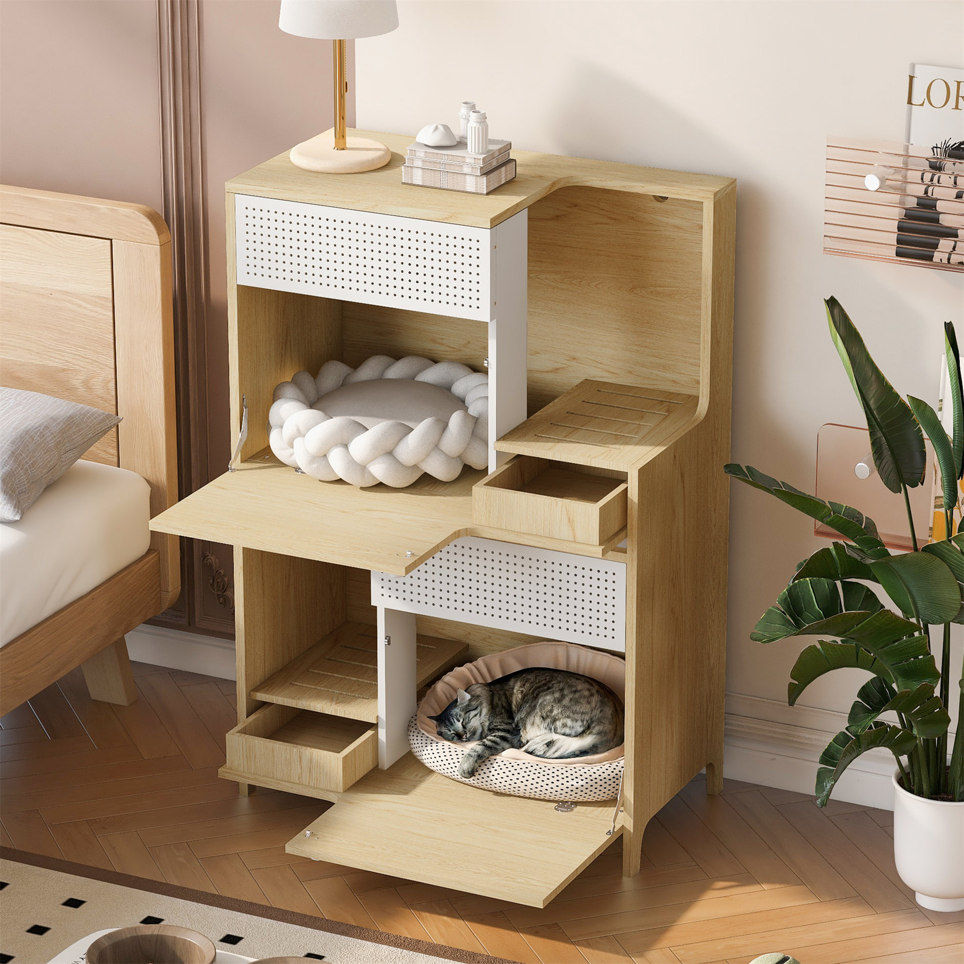 Hokku Designs 31"W X 16"D Freestanding Cat Litter Box With Flip Storage ...