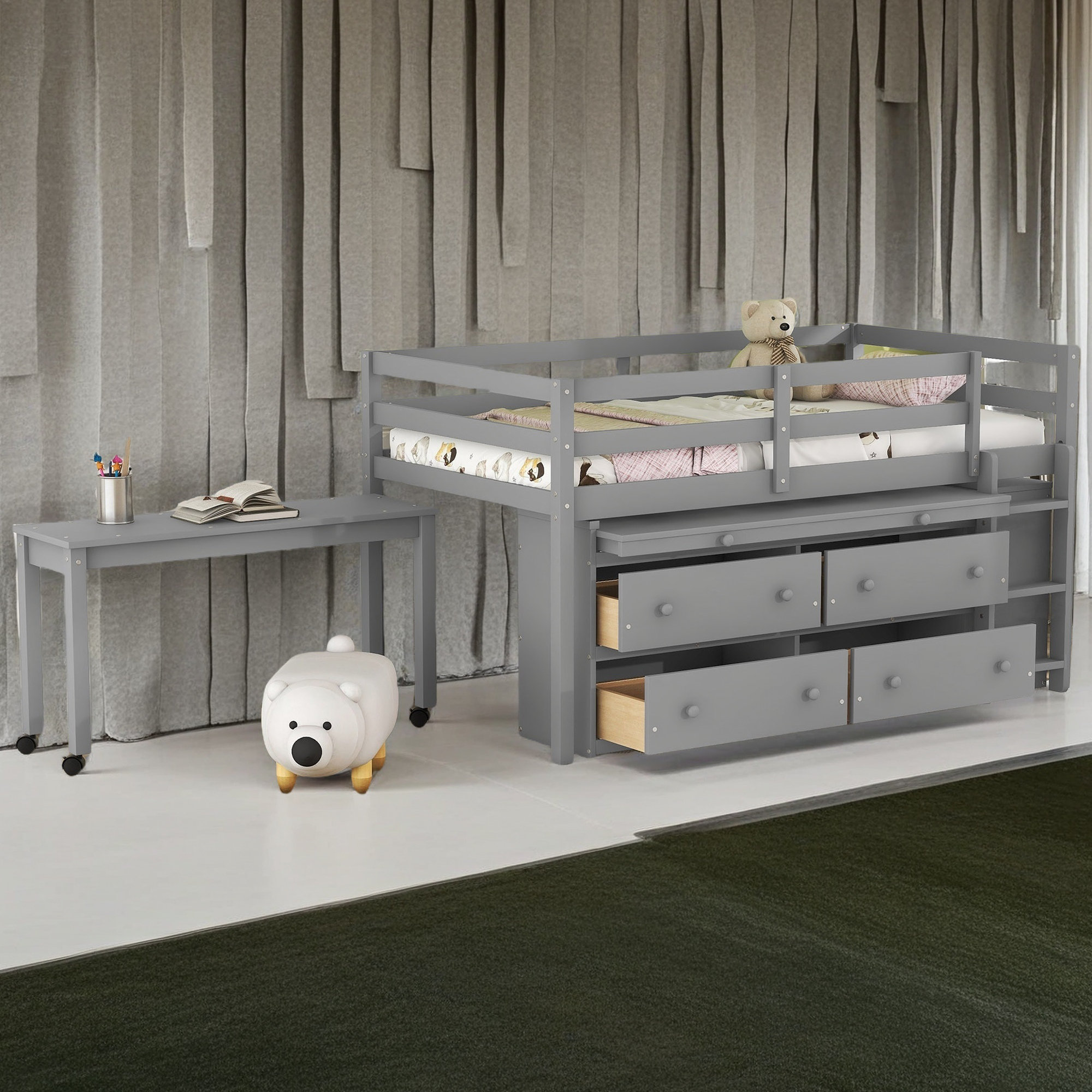 Harriet Bee Loft Bed With Retractable Writing Desk And 4 Drawers | Wayfair