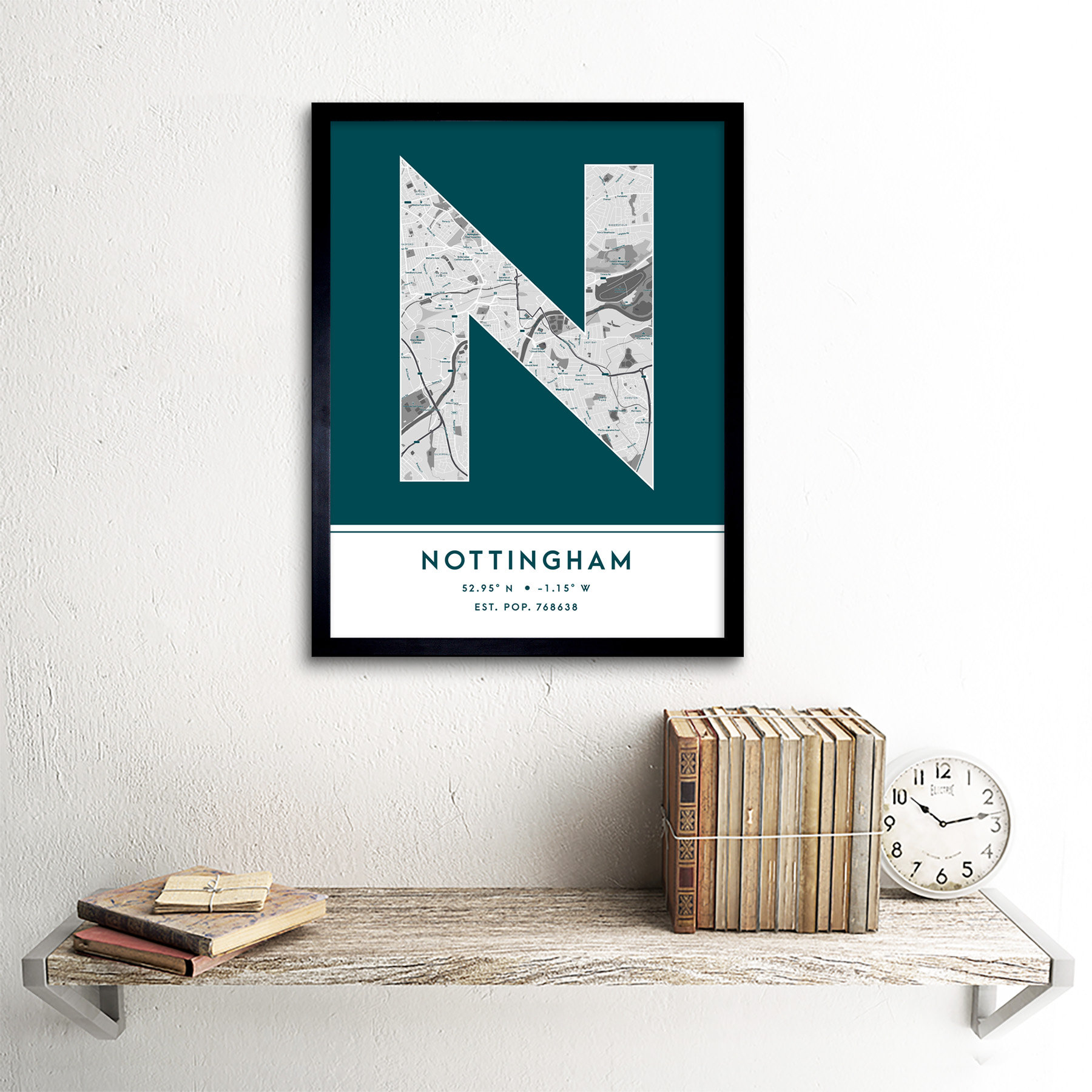 Wee Blue Coo Nottingham England United Kingdom City Map Teal Colour ...