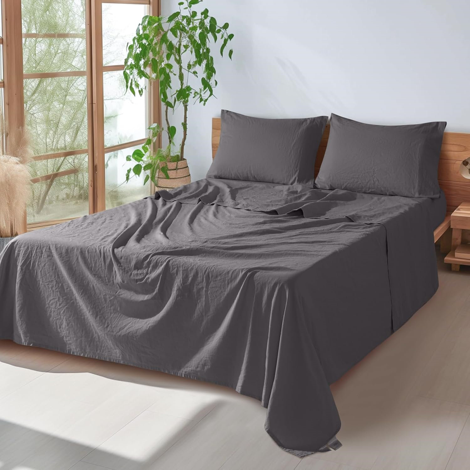 water bed outlet A 4 Piece ,Dark Grey,Linen Sheets King Size , Anti ...