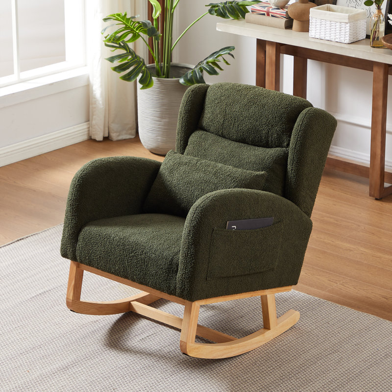 George Oliver Plush Oversized Rocking Chair with High Backrest and Side ...
